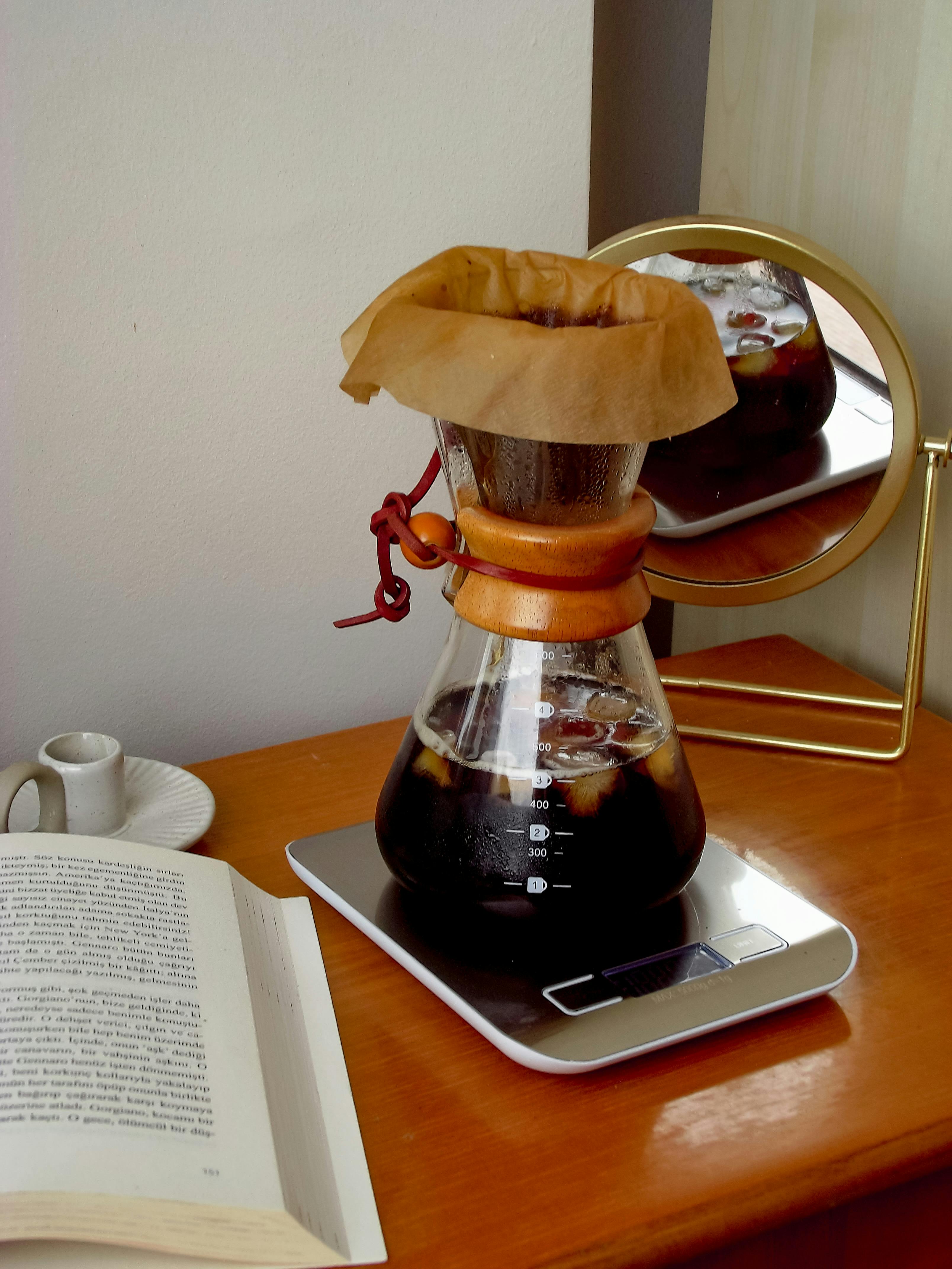 Glass Chemes Coffee Maker on a Electric Scales · Free Stock Photo