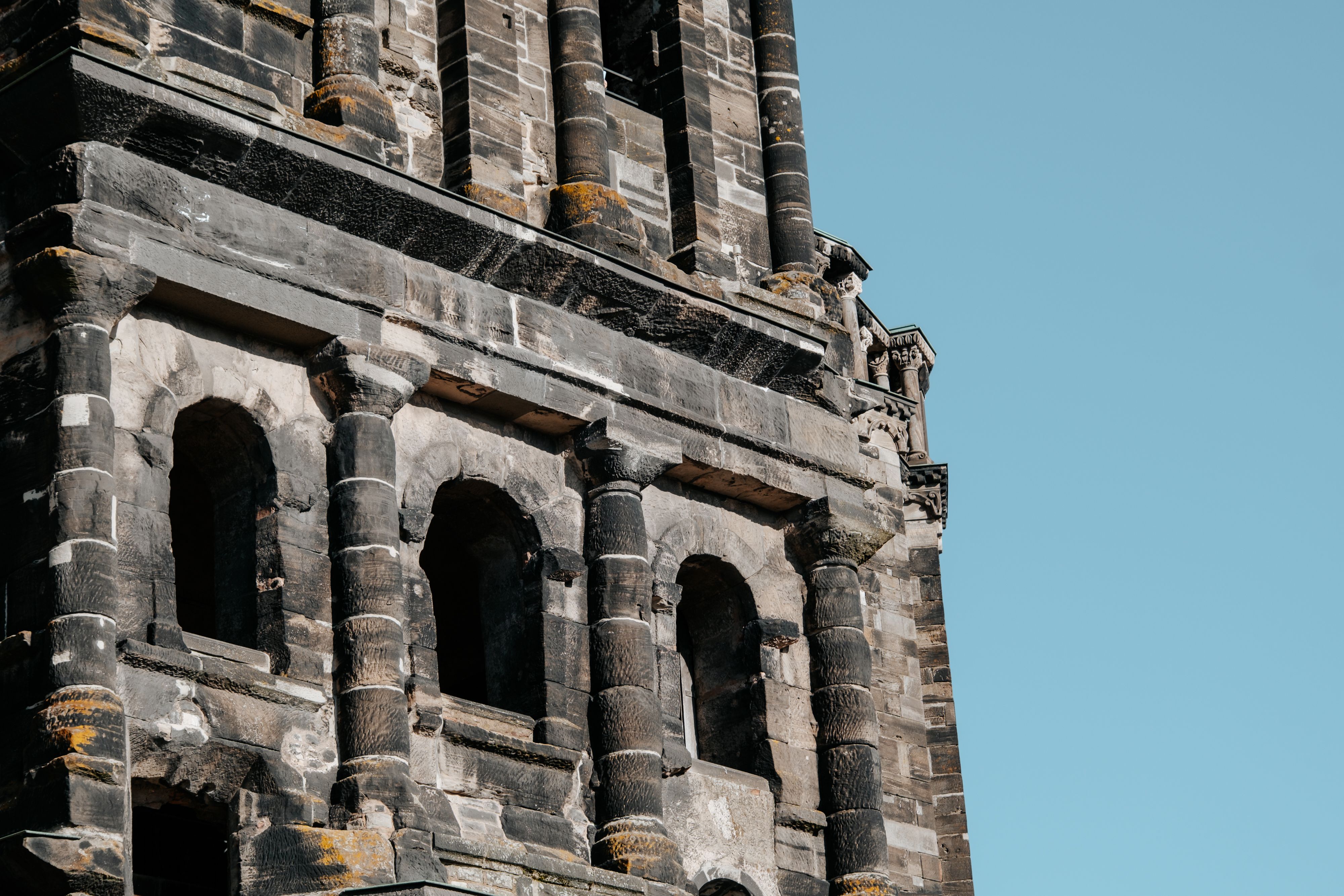 Closeup of Gray Stone Ancient Architecture against Pastel Blue Sky ...