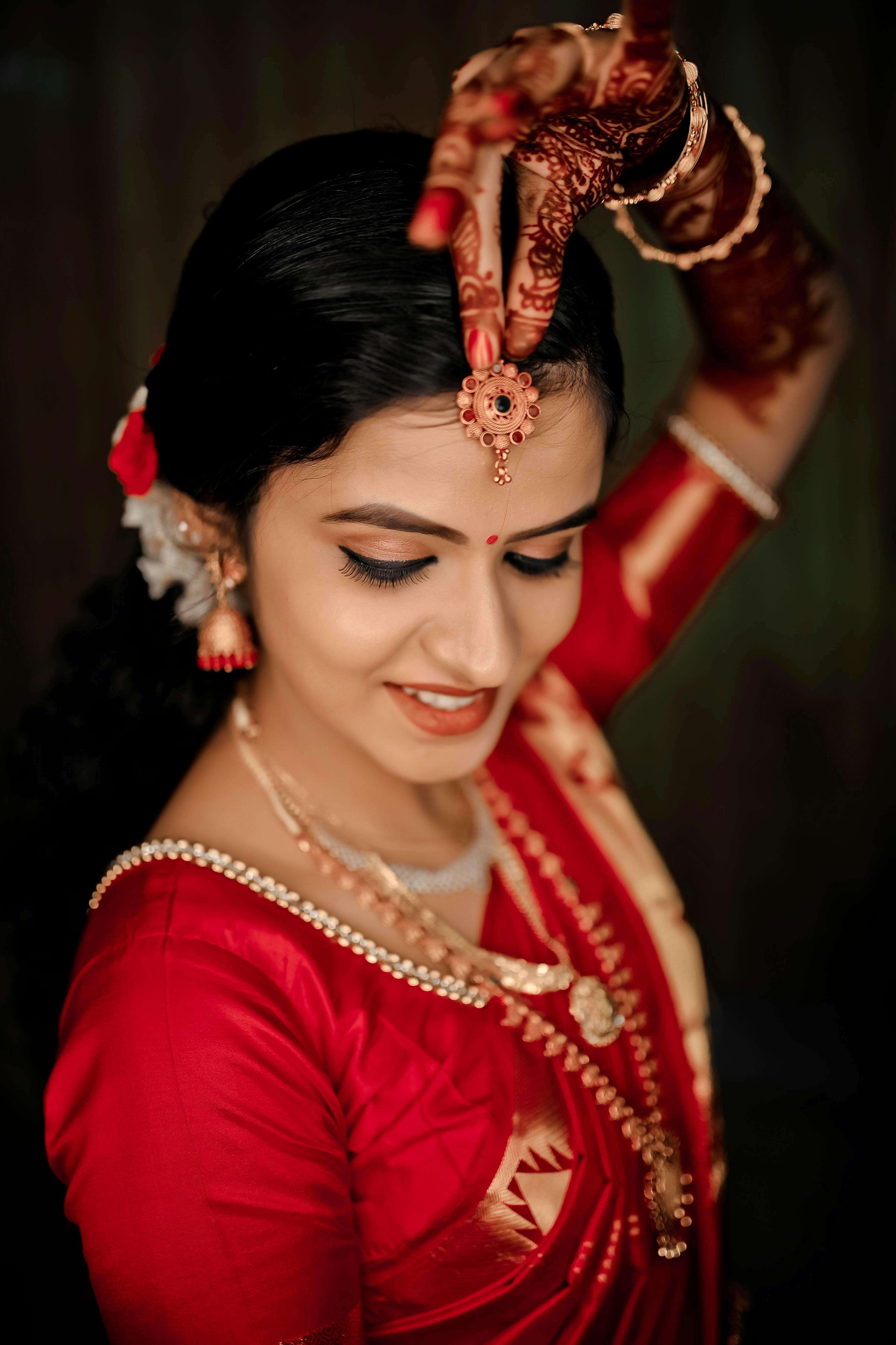 A Beautiful Woman Wearing Red Traditional Clothing Looking Afar · Free ...