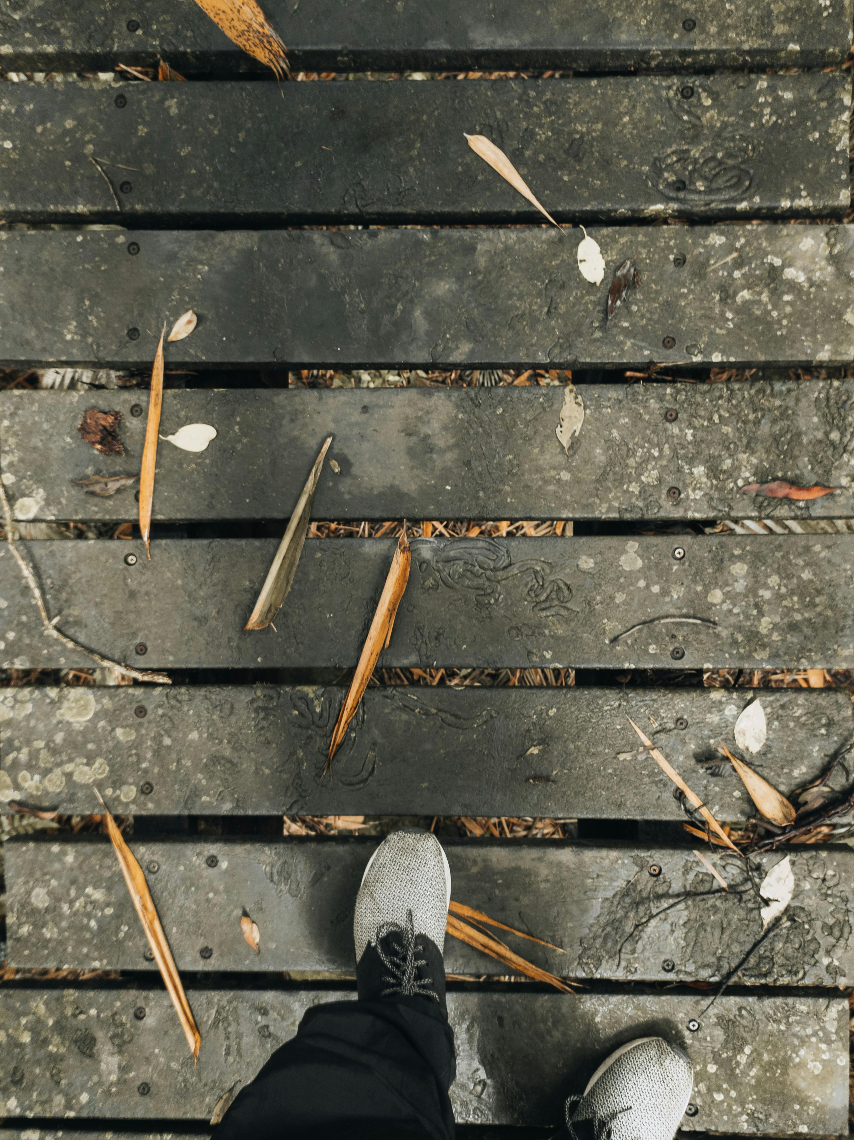Top View of Boardwalk and Feet · Free Stock Photo