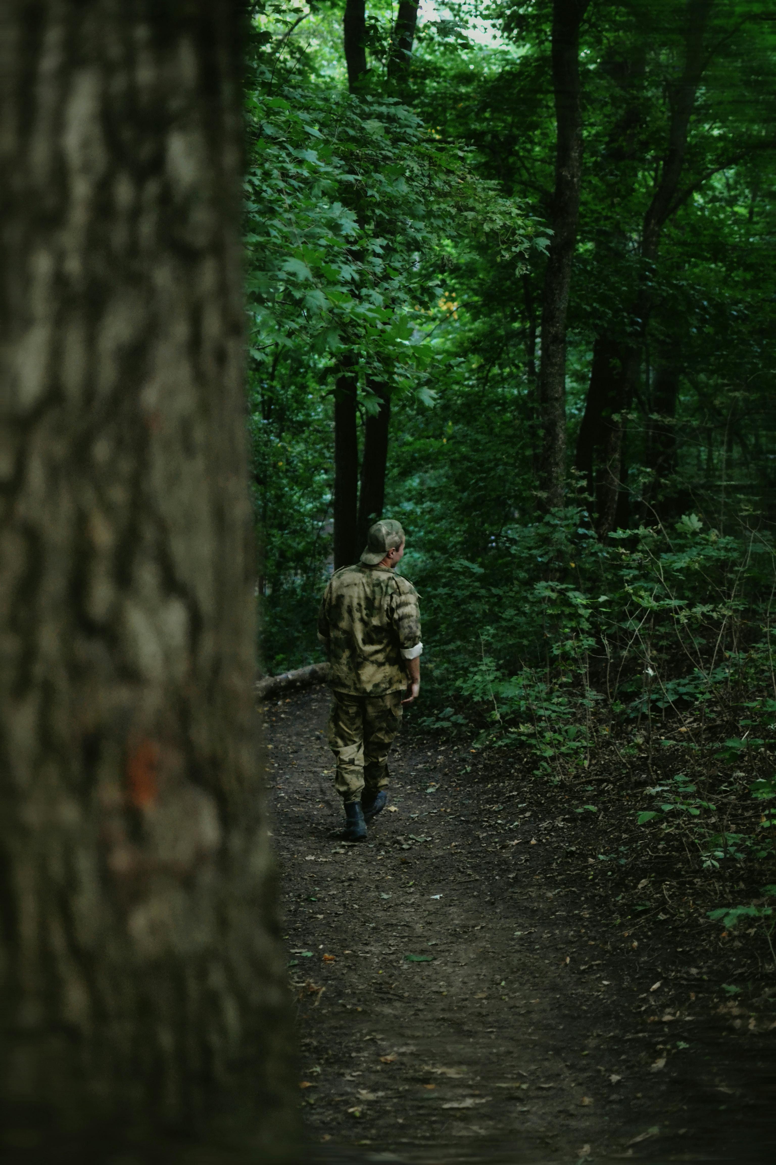 Man in Military Uniform in Forest · Free Stock Photo