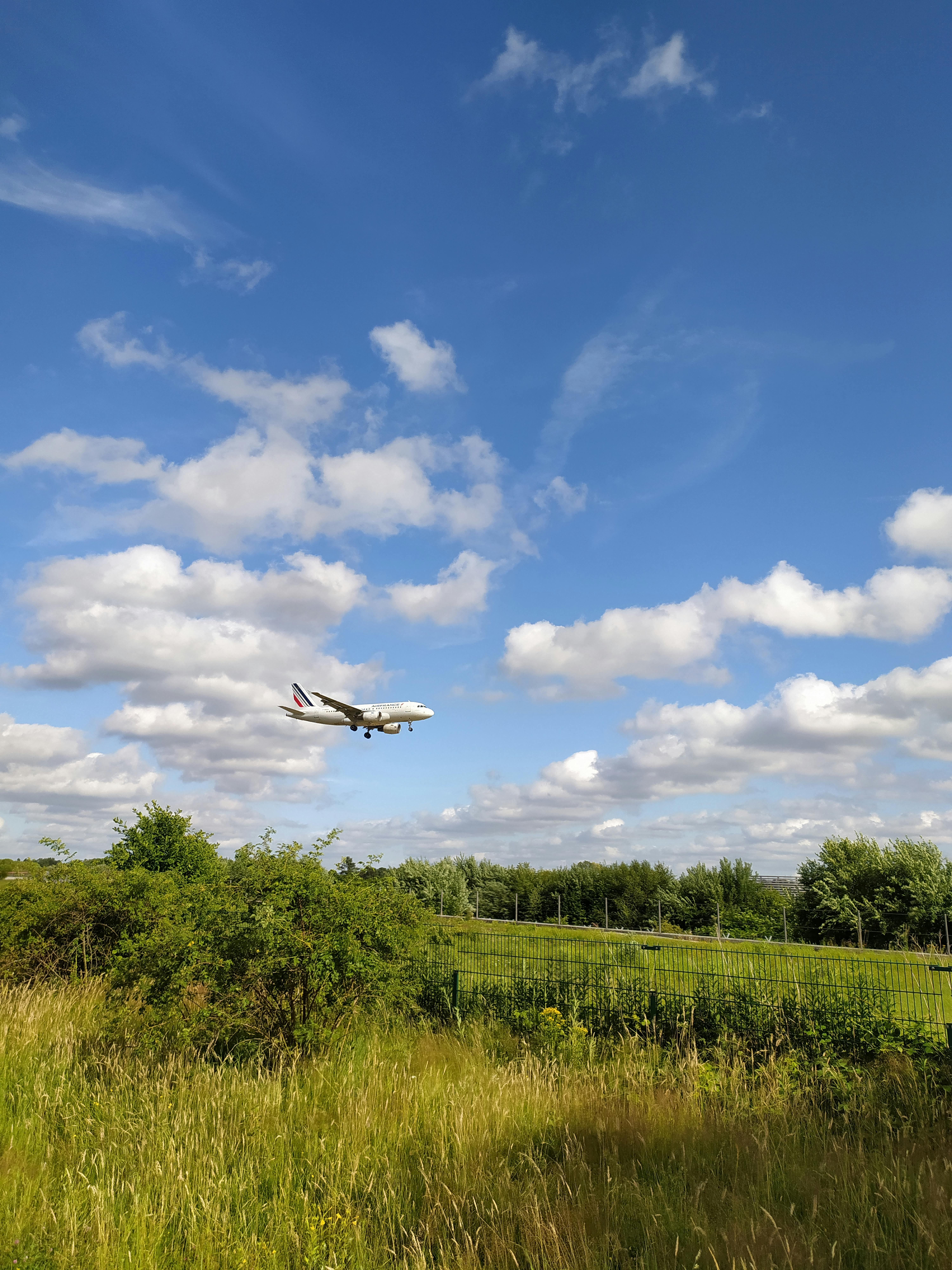 White Airplane Flying Over the Grass Field · Free Stock Photo