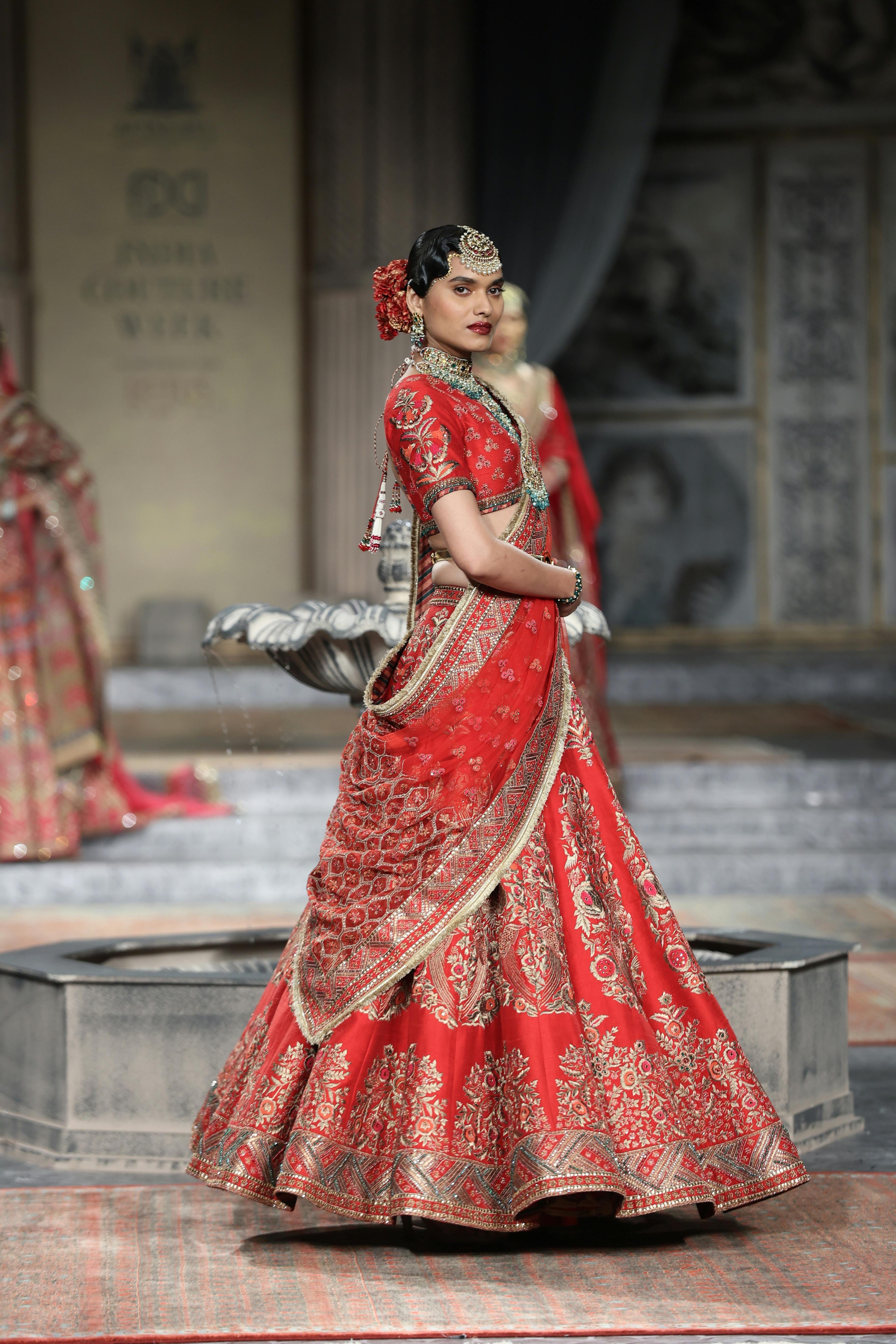 Woman in Red Sari Dress · Free Stock Photo