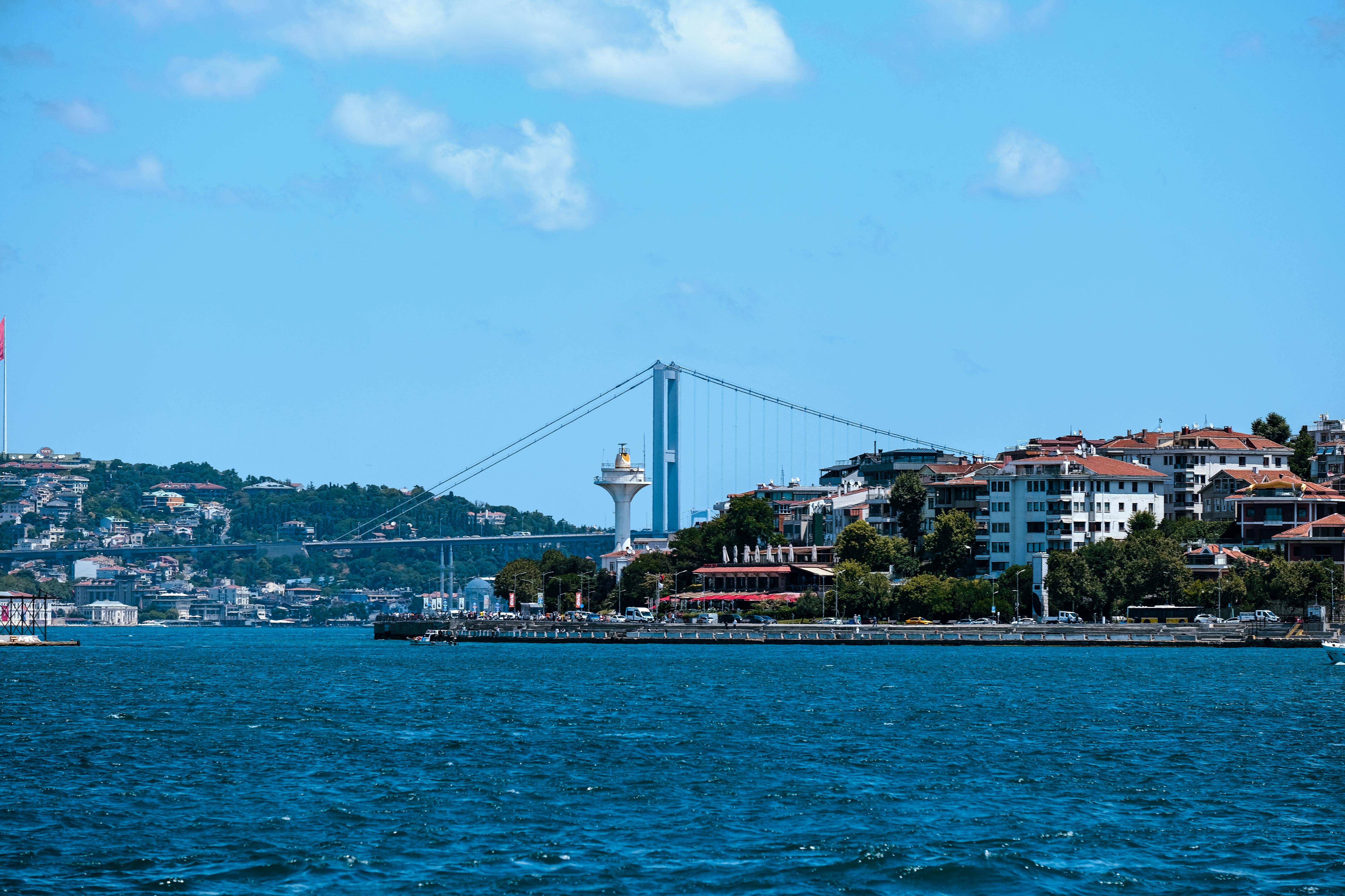 View of the Bosphorus Bridge and Buildings on Both Sides of the Strait ...