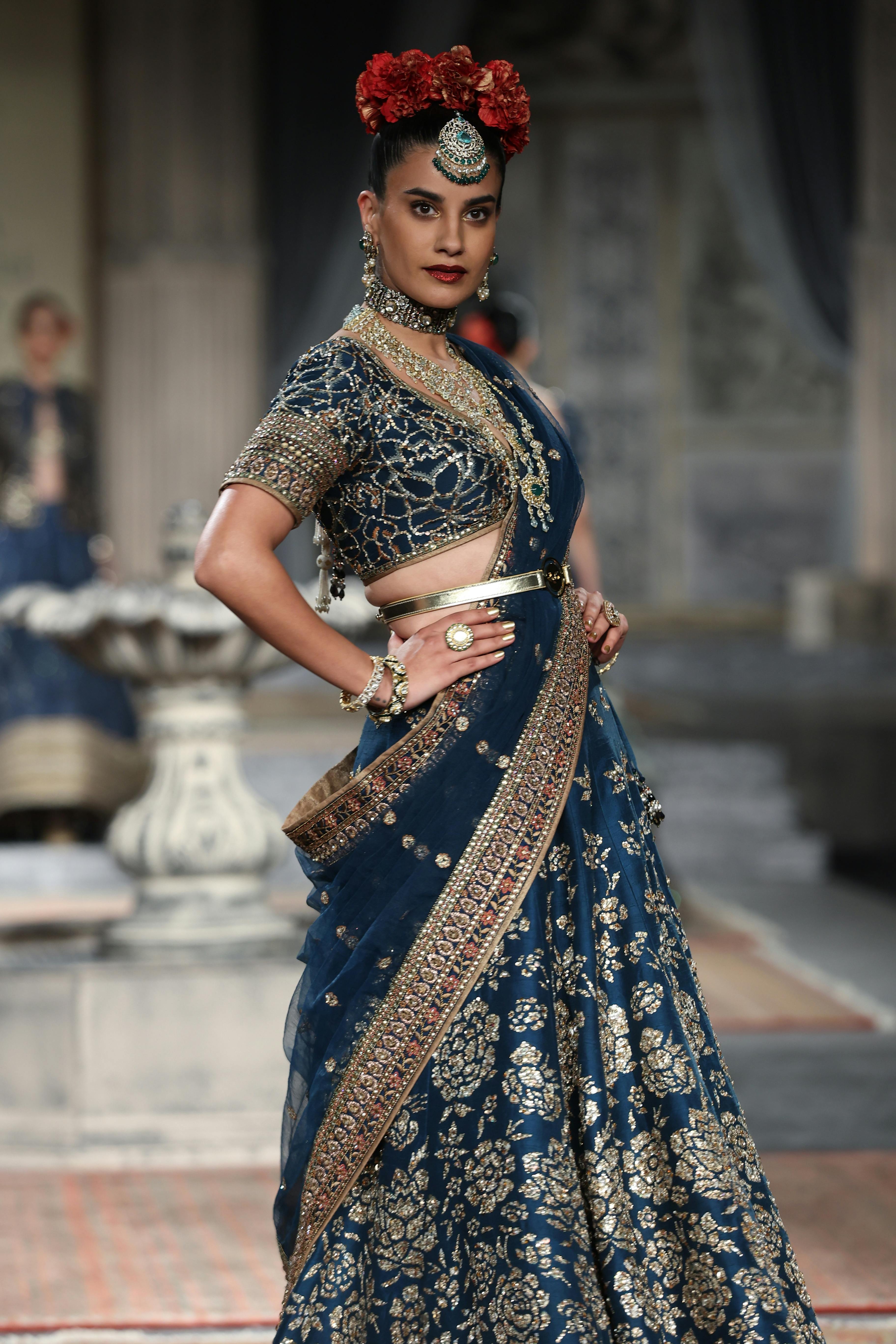 A Model Wearing Blue Sari Dress · Free Stock Photo