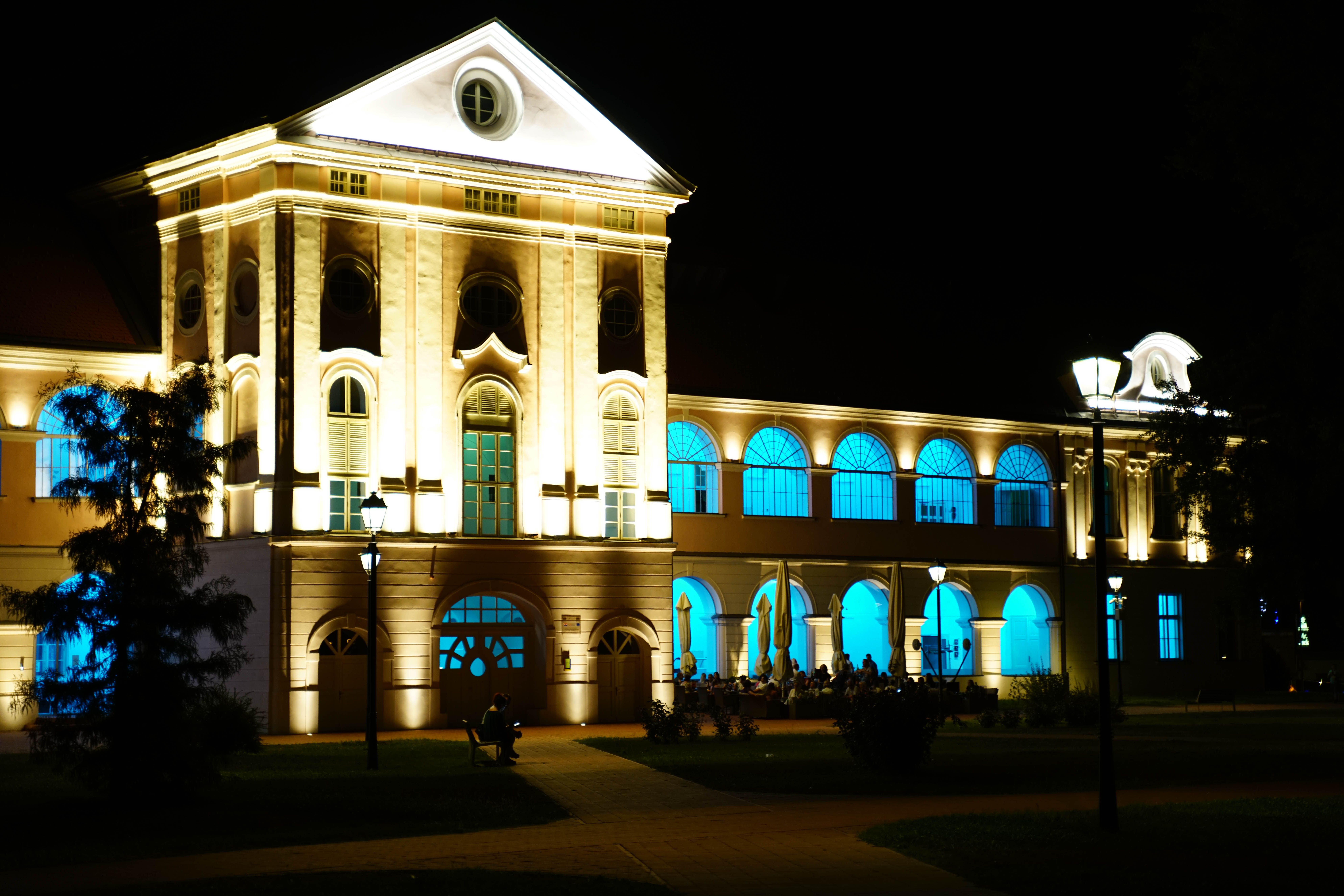 Building Facade Illuminated at Night · Free Stock Photo