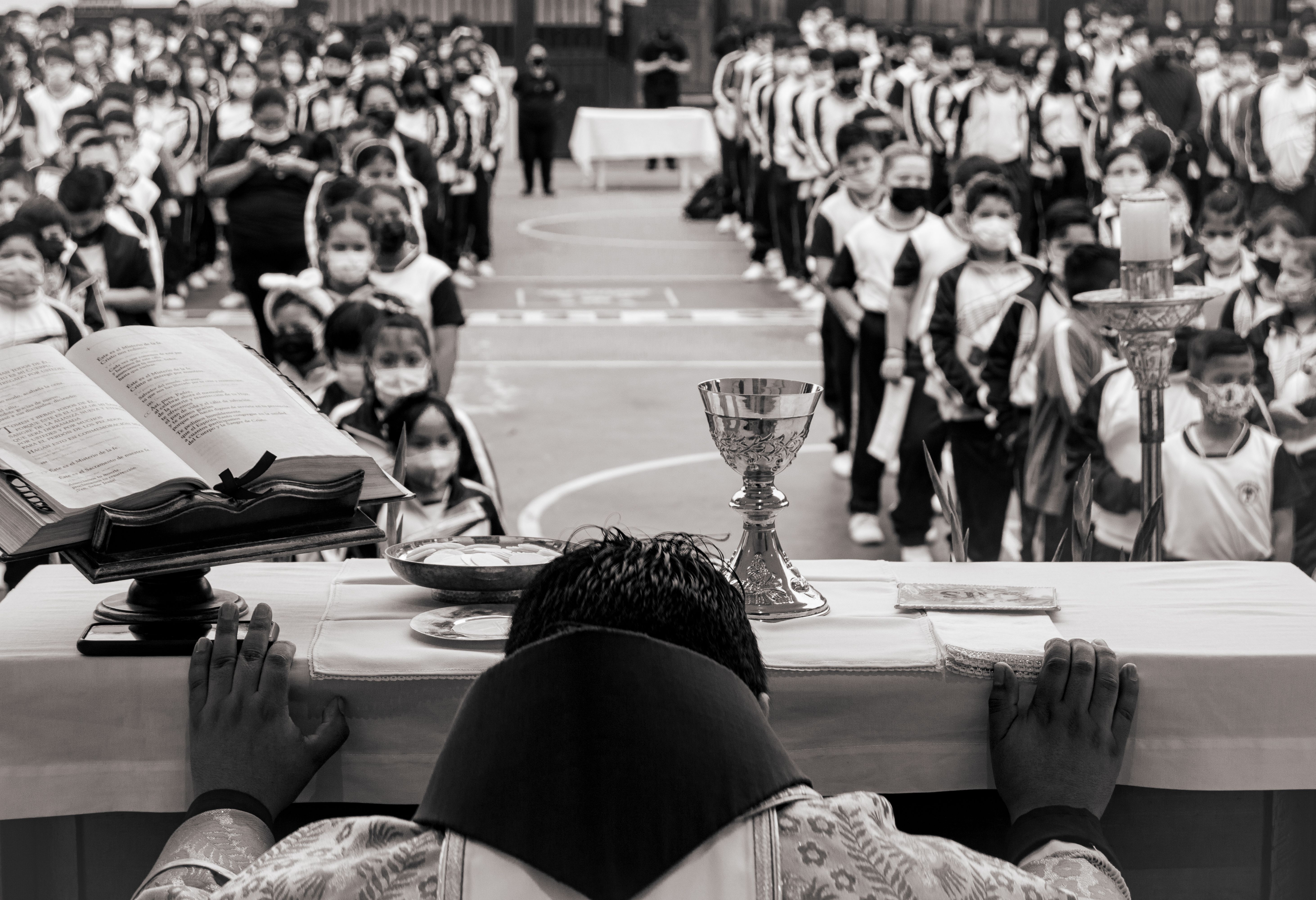 Children Standing on School Ground Attending Mass · Free Stock Photo