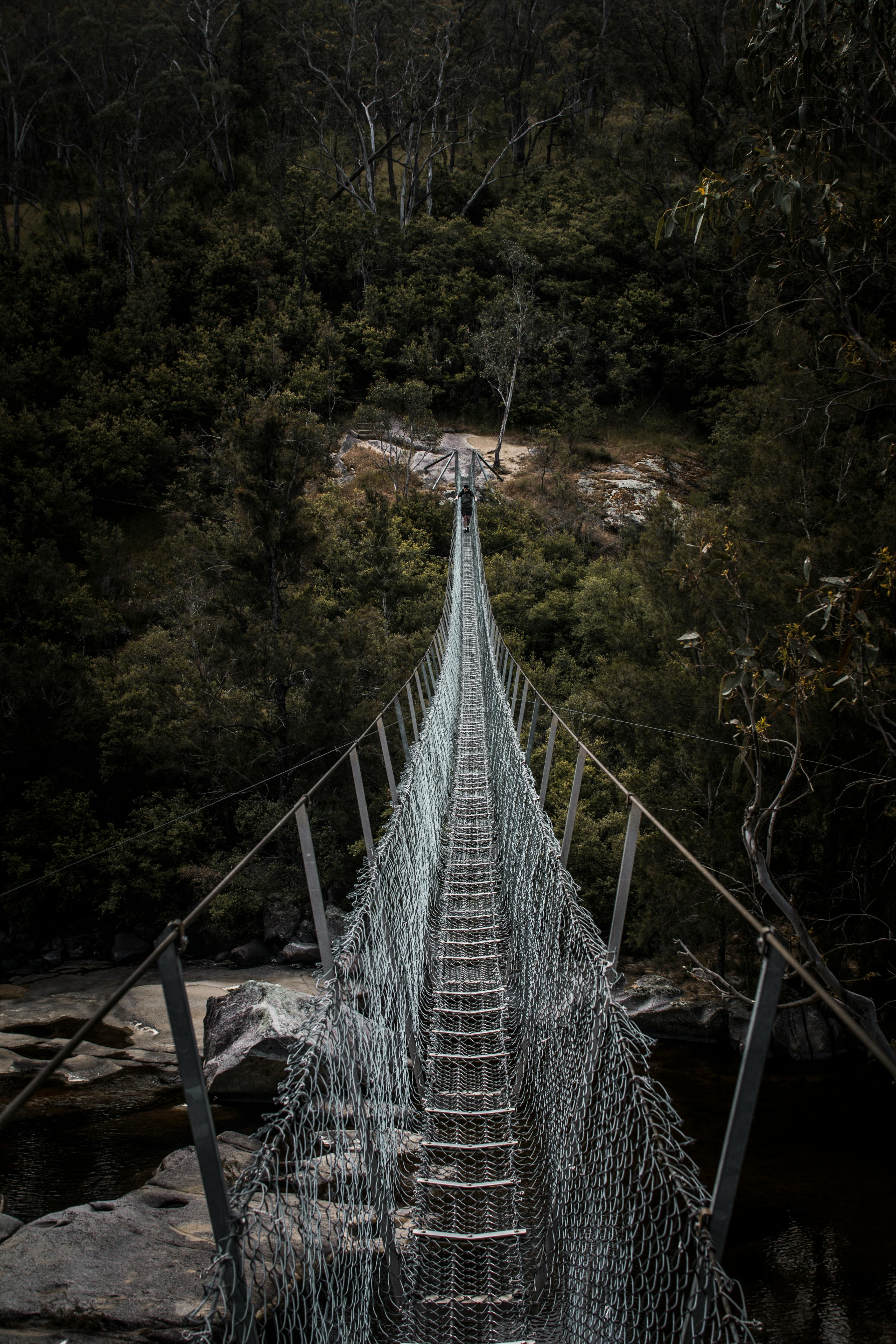 Wooden Hanging Footbridge Above a River · Free Stock Photo