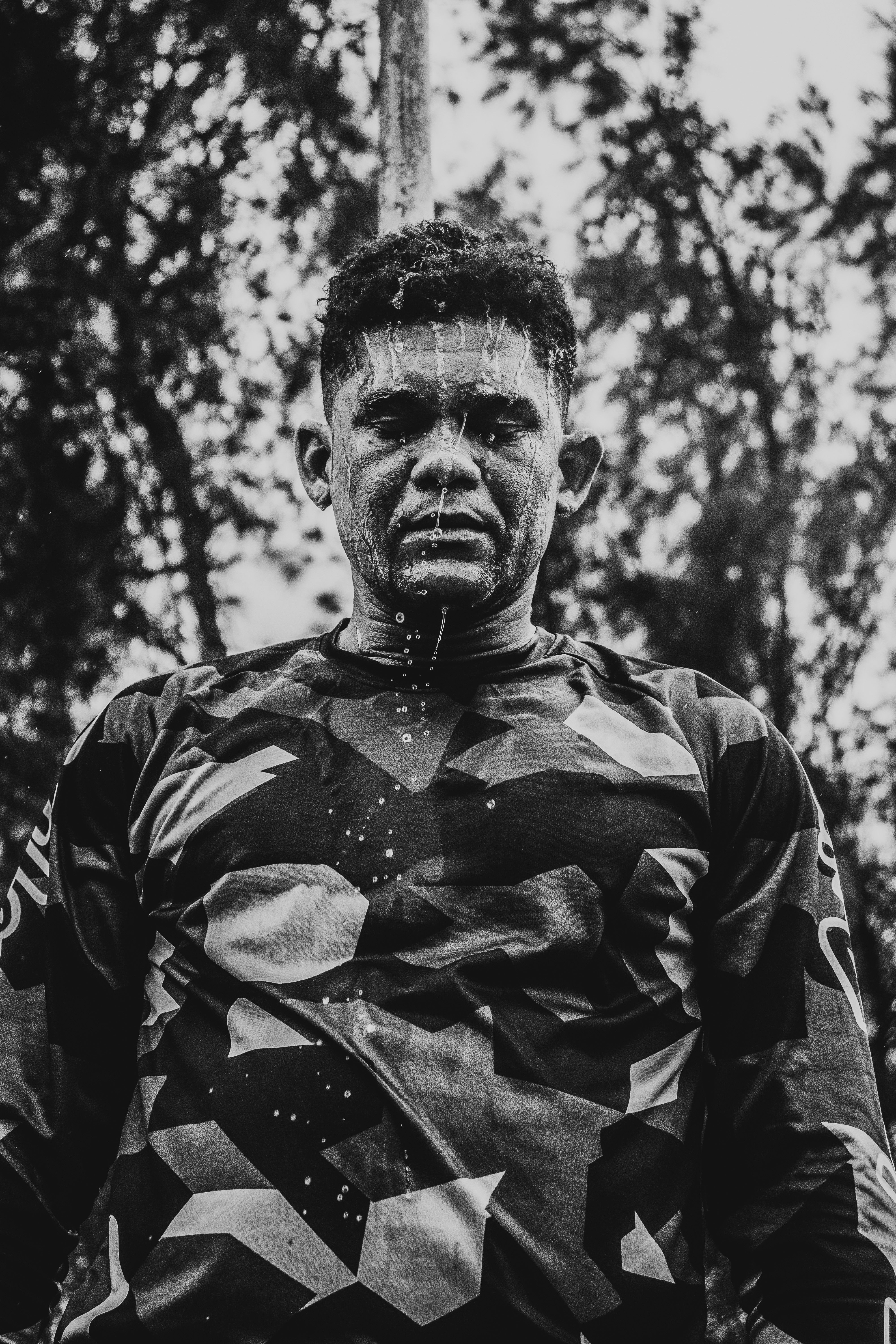Grayscale Photo of Man With Wet Face · Free Stock Photo