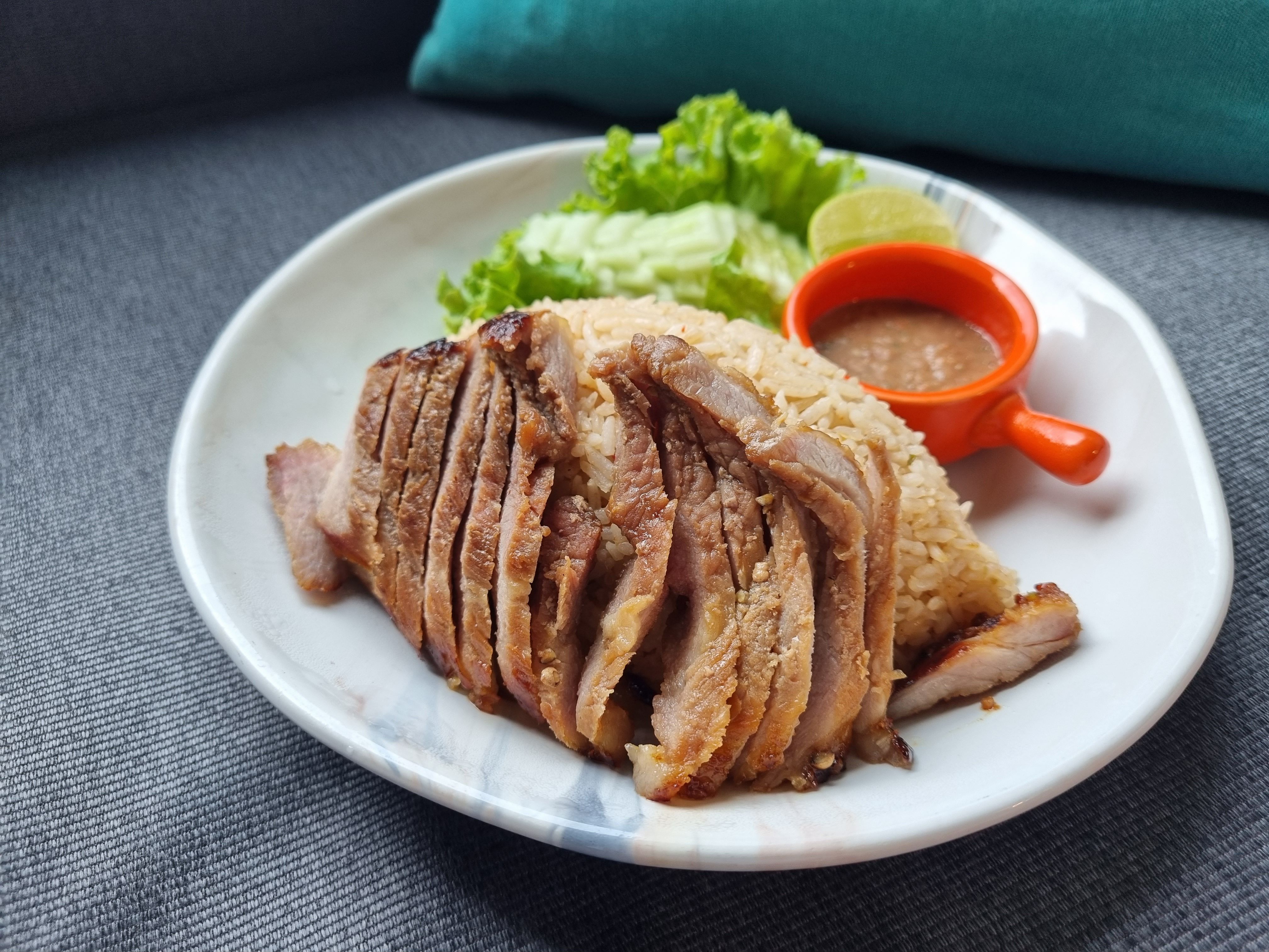 A Sliced Meat with Rice on Ceramic Plate · Free Stock Photo