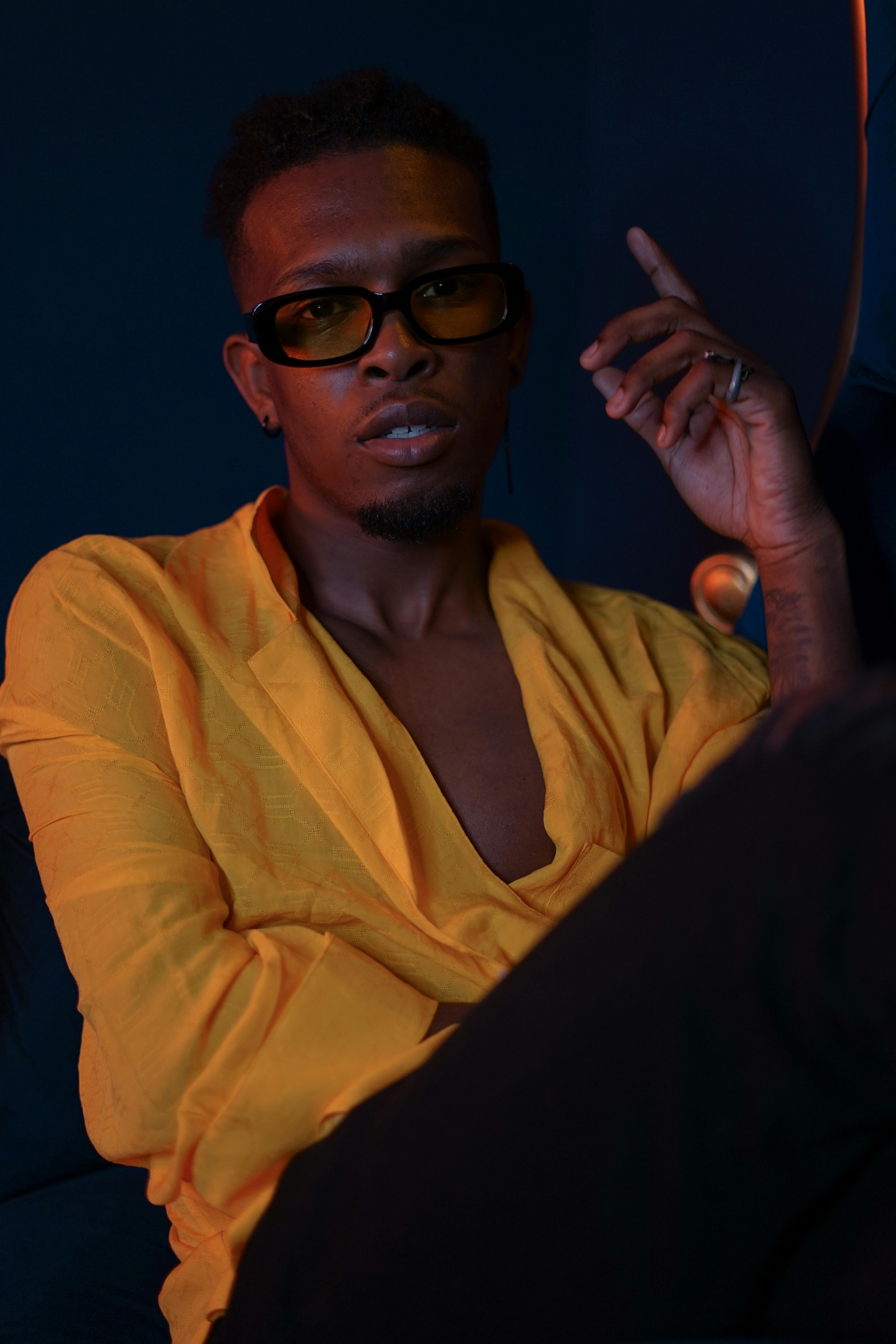 Man in Yellow Dress Shirt Wearing Black Framed Eyeglasses · Free Stock ...