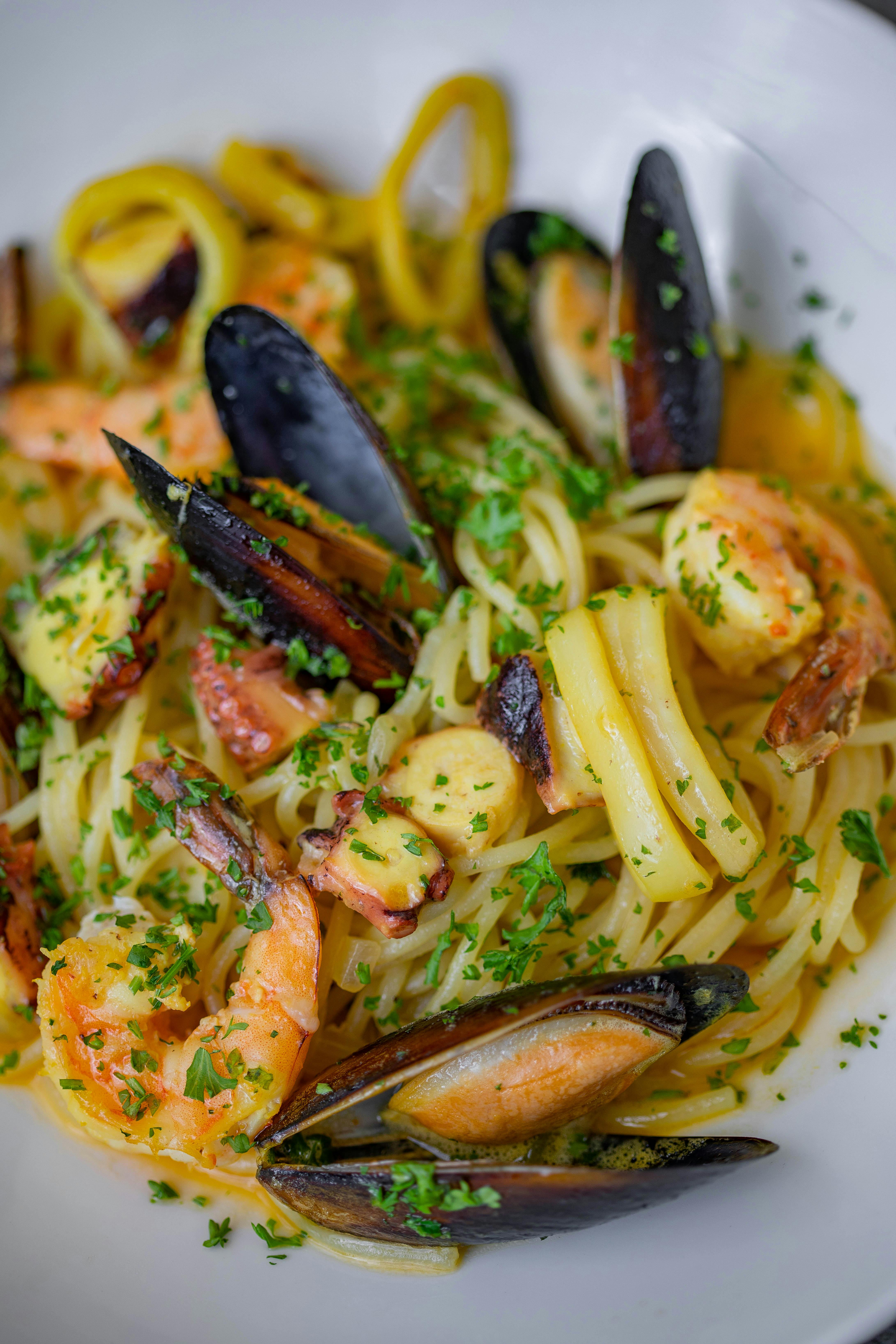Close-Up Shot of a Seafood Pasta · Free Stock Photo