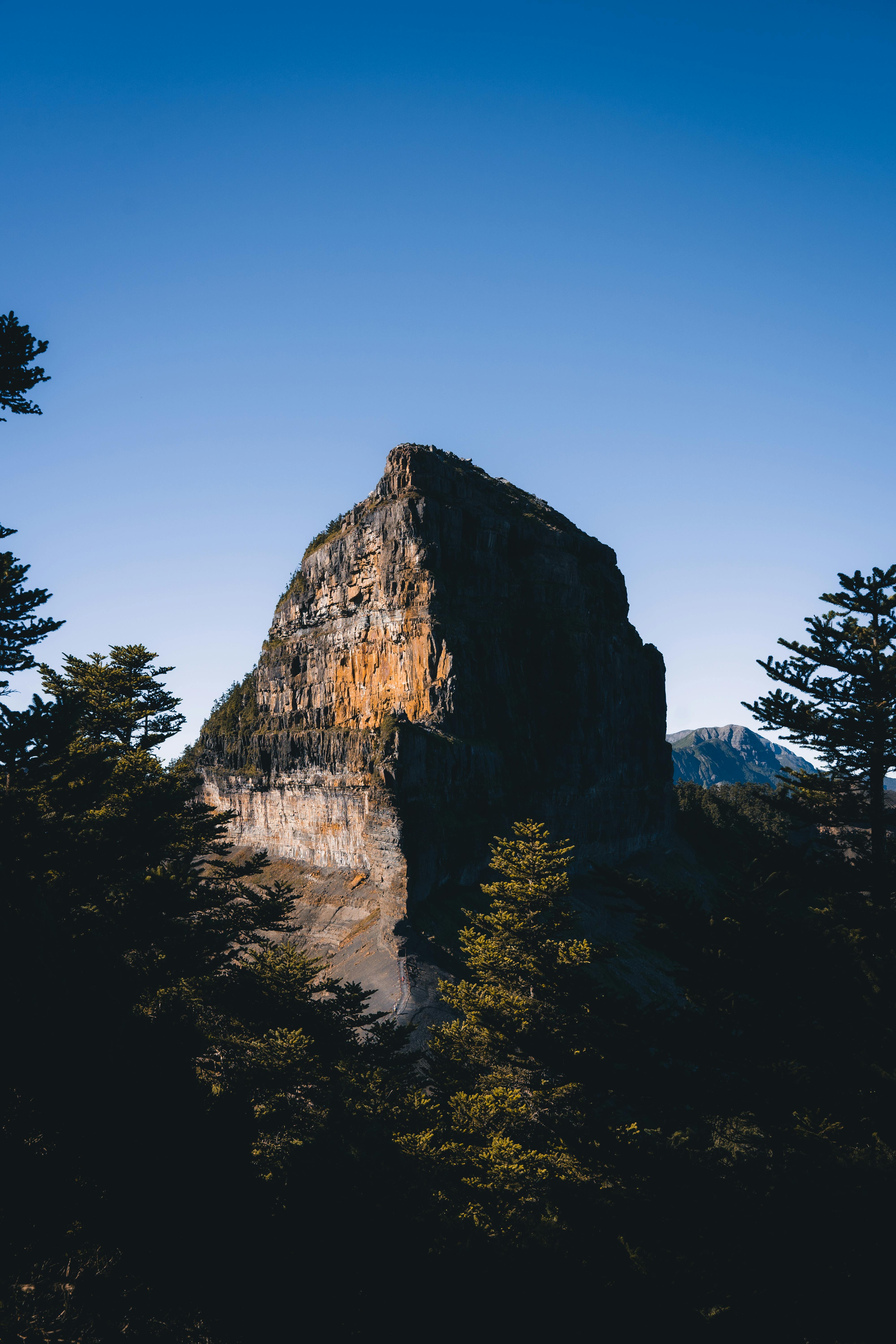 An Aerial Photography of a Rock Formation Between Trees Under the Blue ...