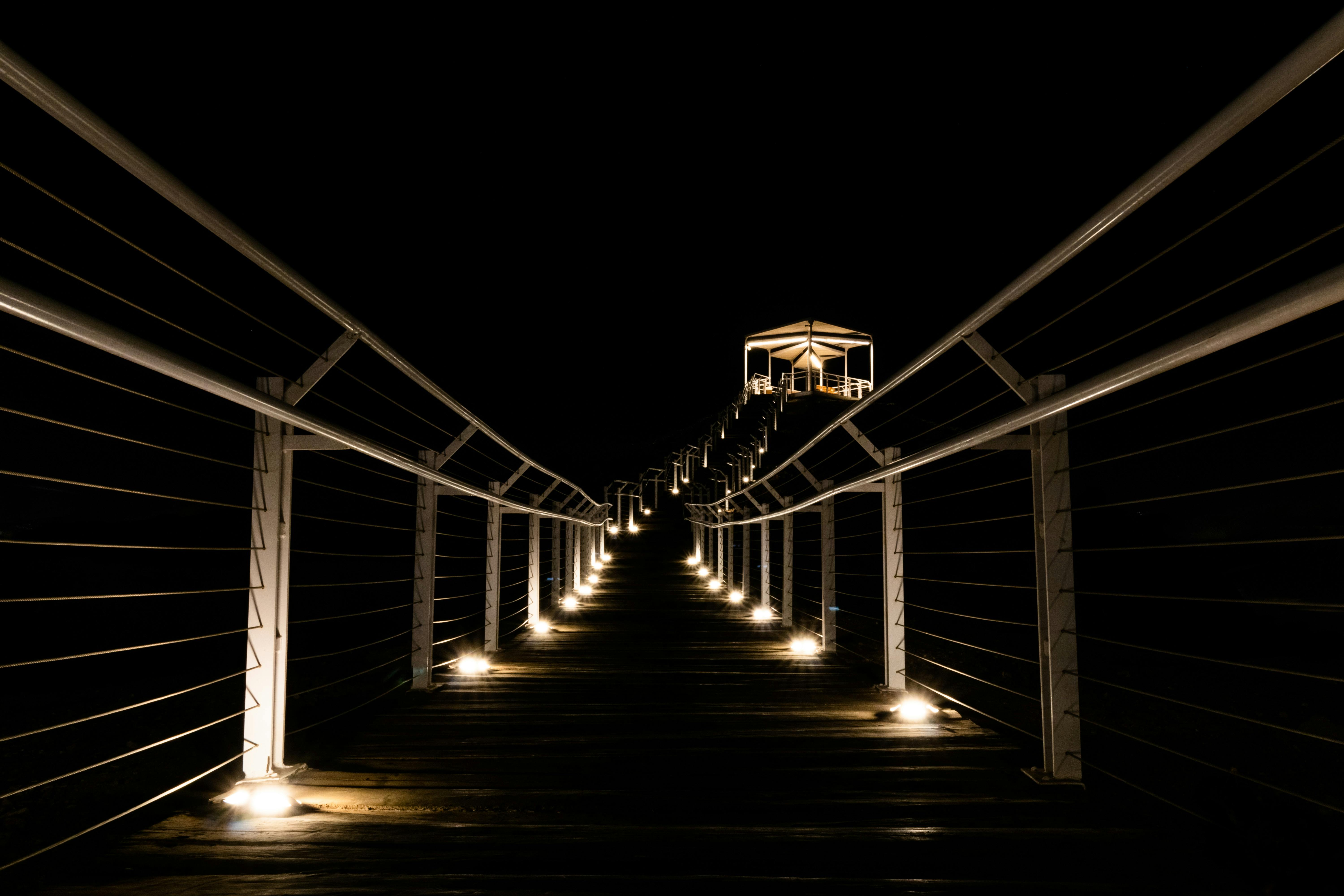 Fenced Footbridge at Night · Free Stock Photo