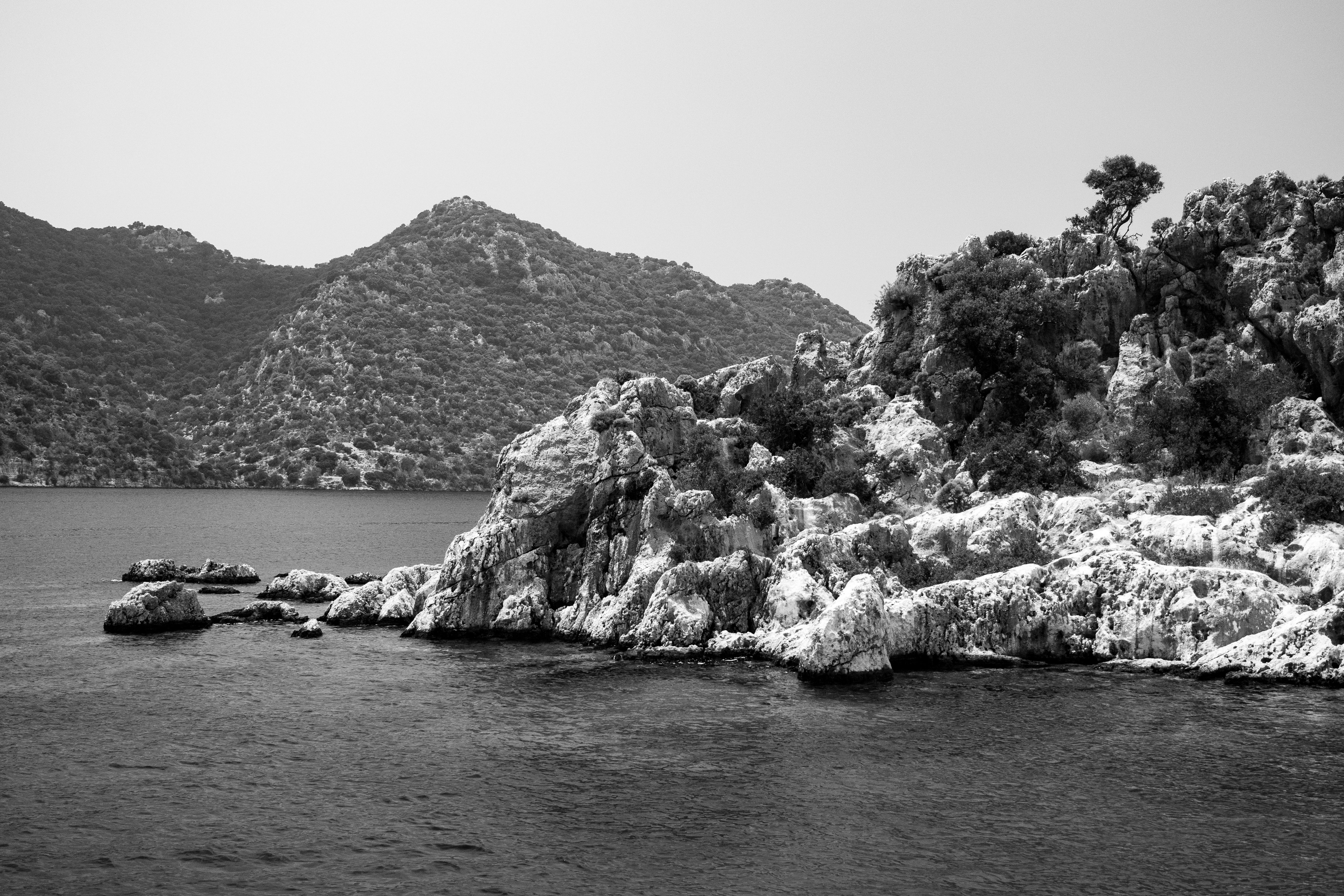 Grayscale Photo of Rocky Coast · Free Stock Photo