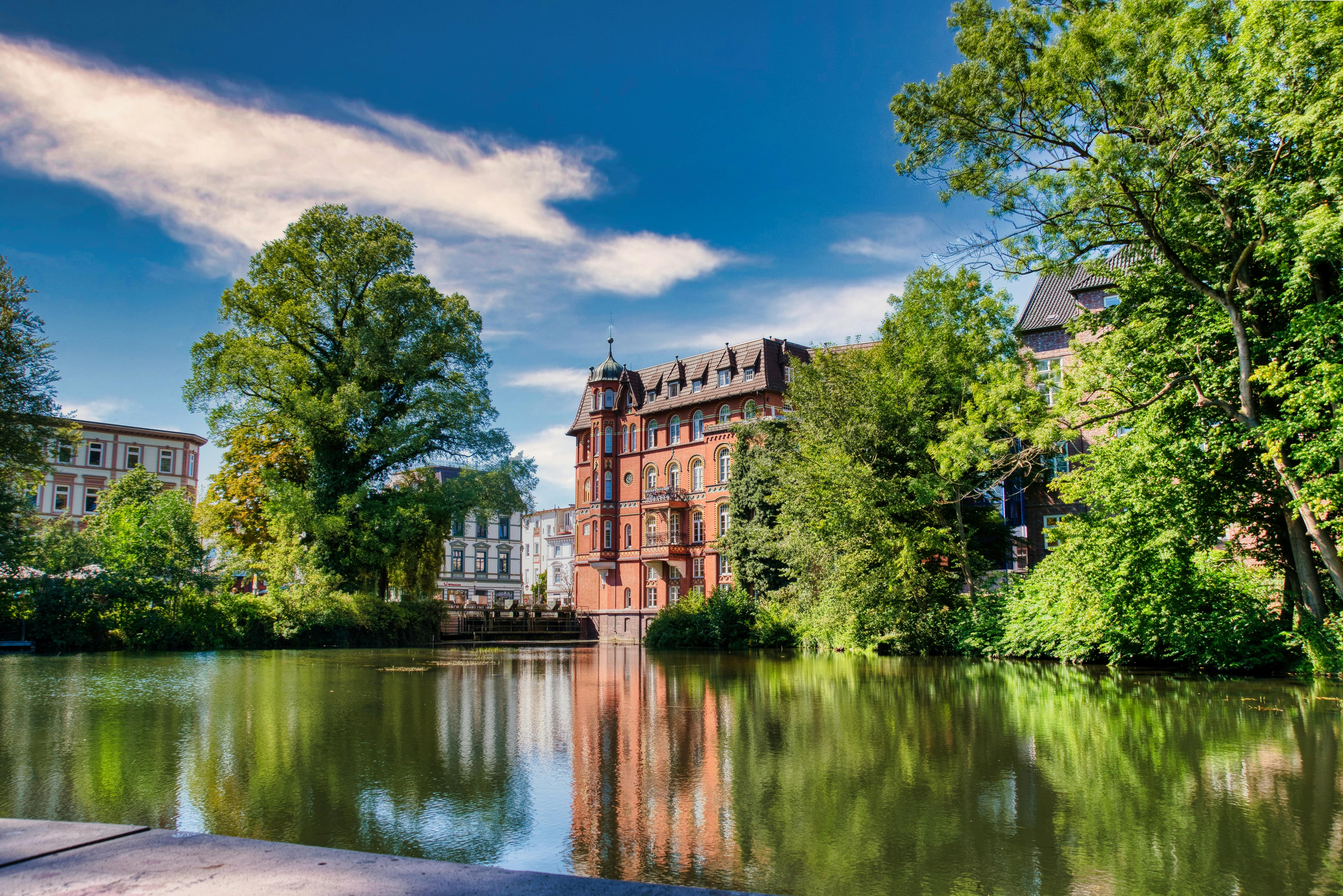 Trees around Pond near Mansion · Free Stock Photo