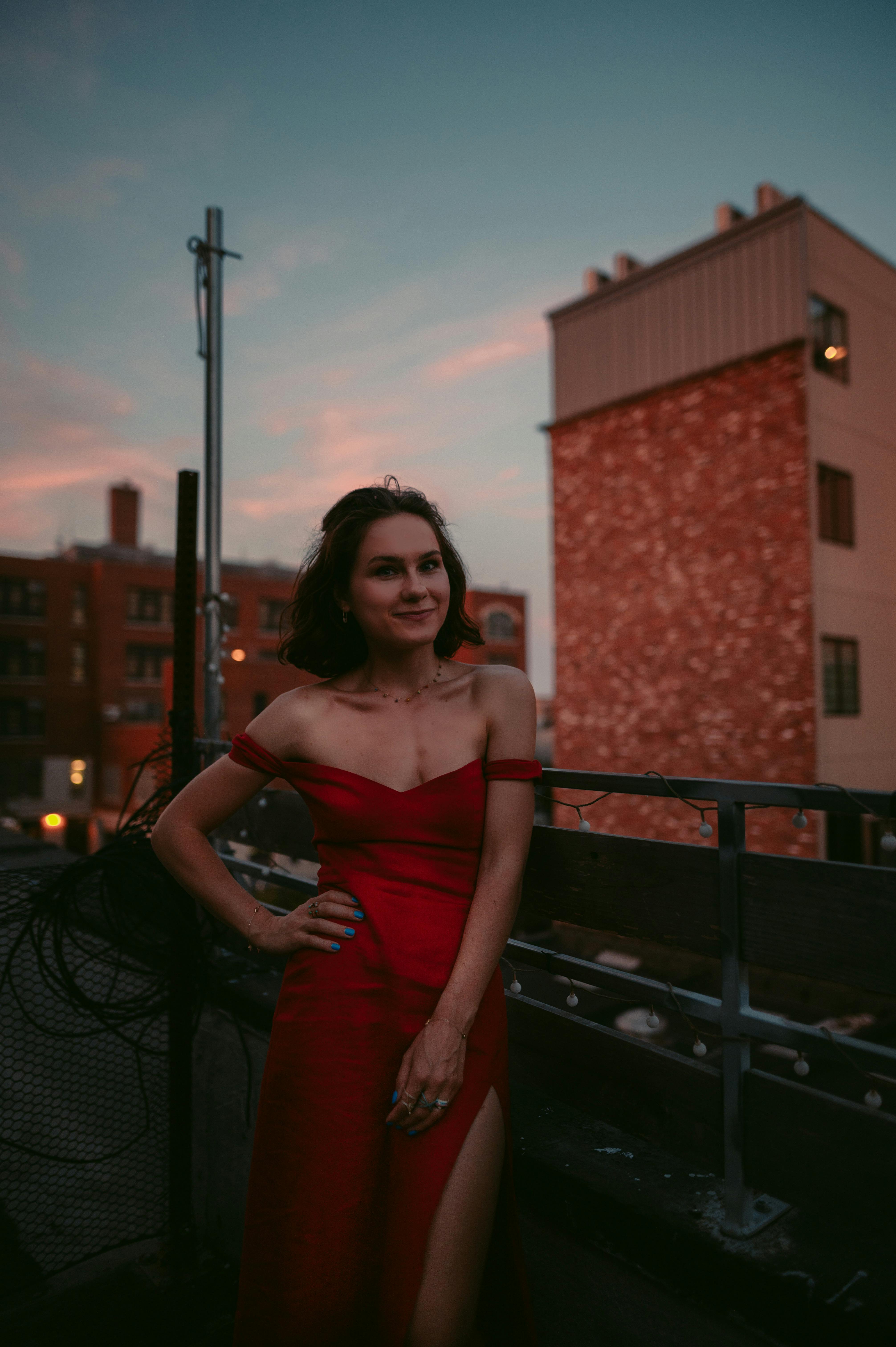 Beautiful Woman Wearing an Off Shoulder Red Dress · Free Stock Photo