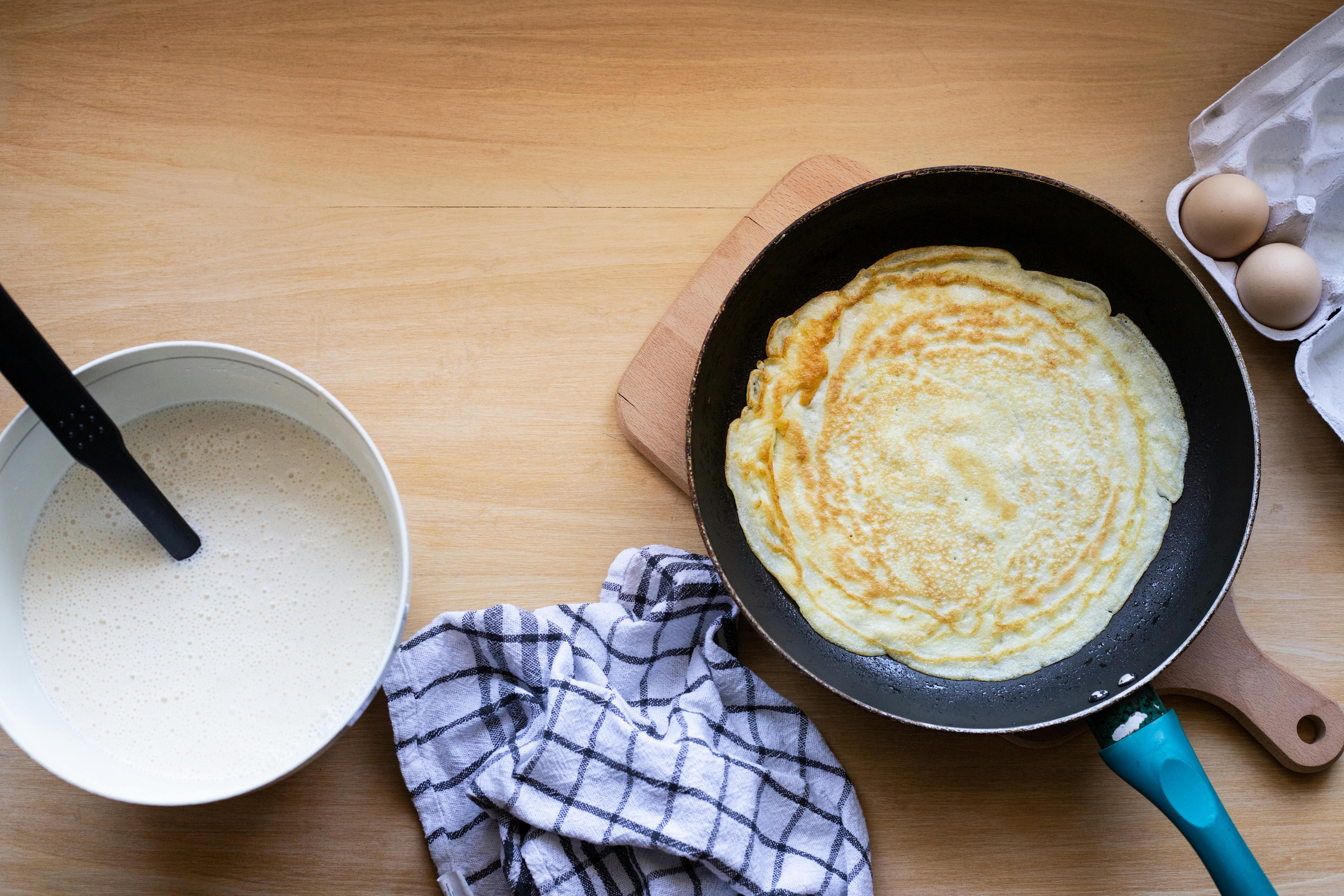 Overhead Shot of a Pan with Pancake · Free Stock Photo