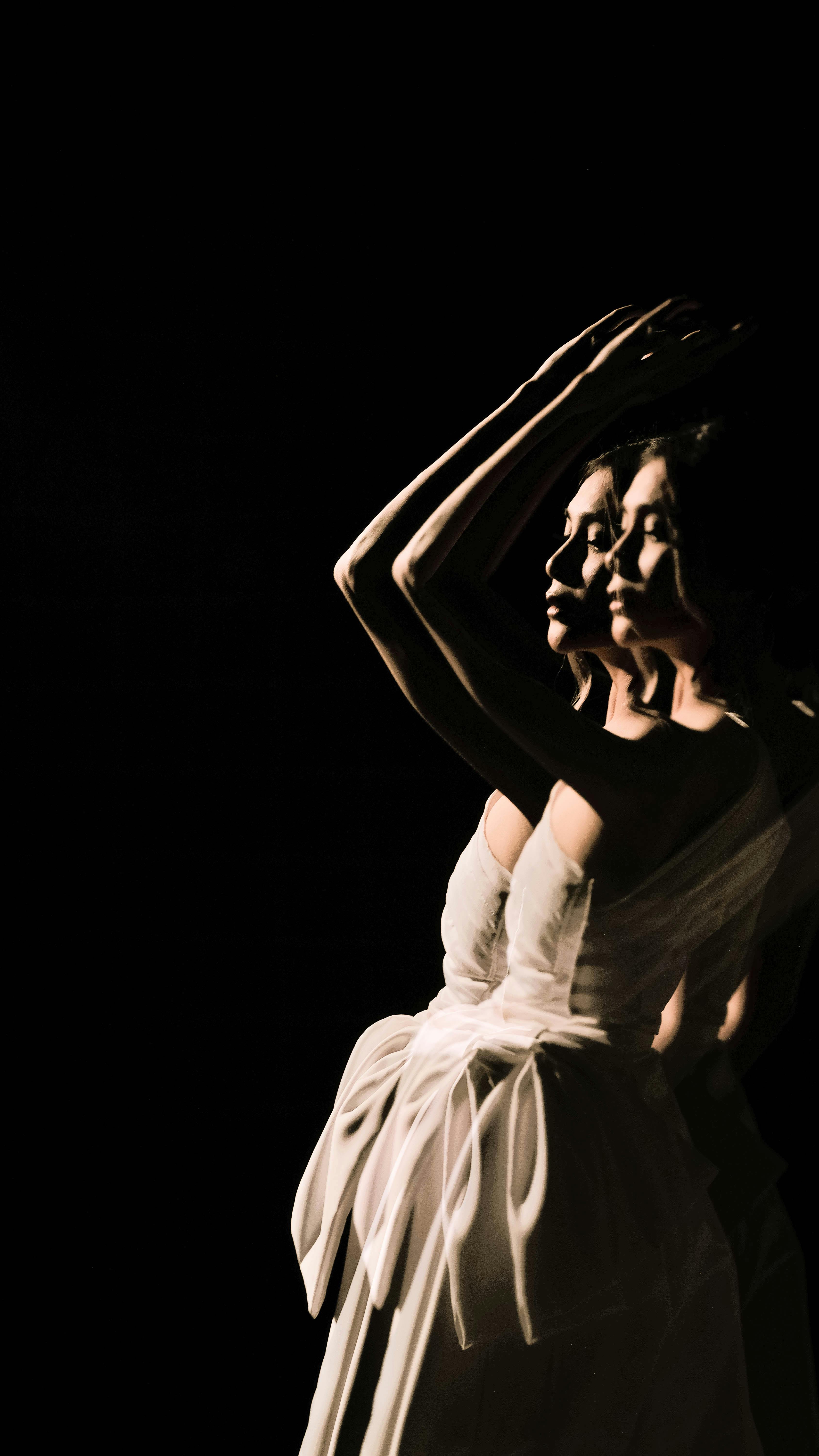 Woman in Net Dress Posing on White Background · Free Stock Photo