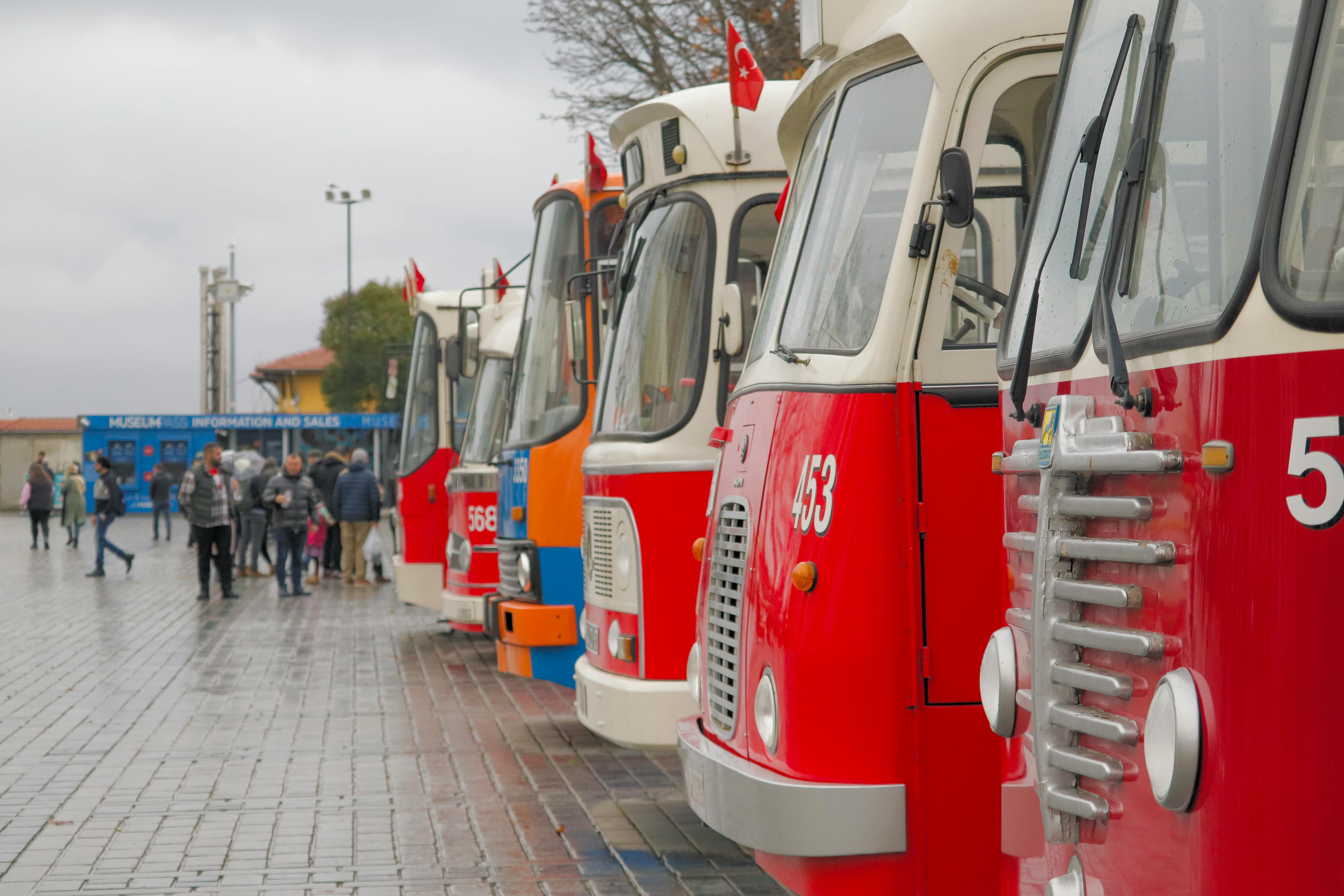 Vintage Buses Parked in Row · Free Stock Photo