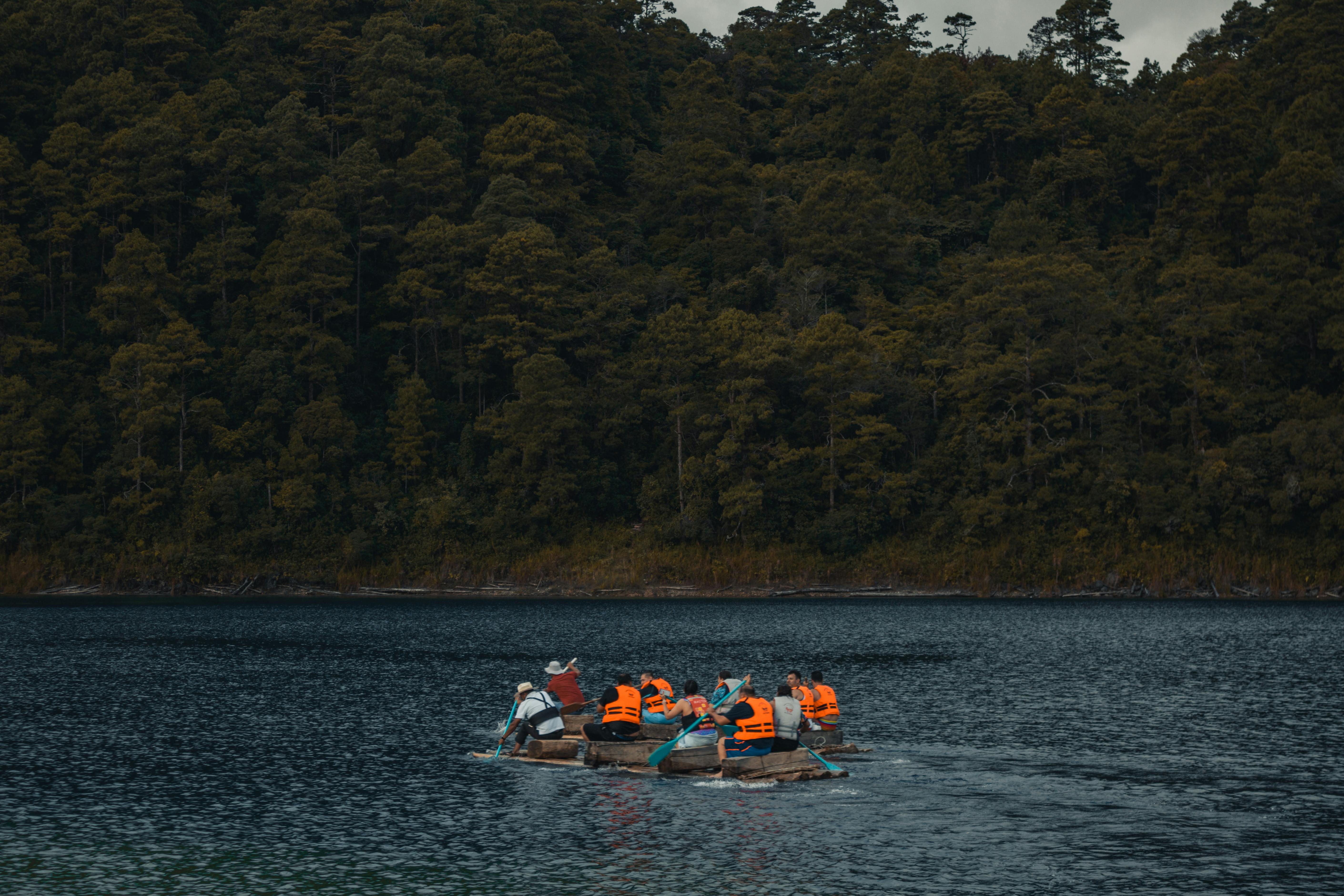 High Angle Shot Of People Rowing Boat · Free Stock Photo