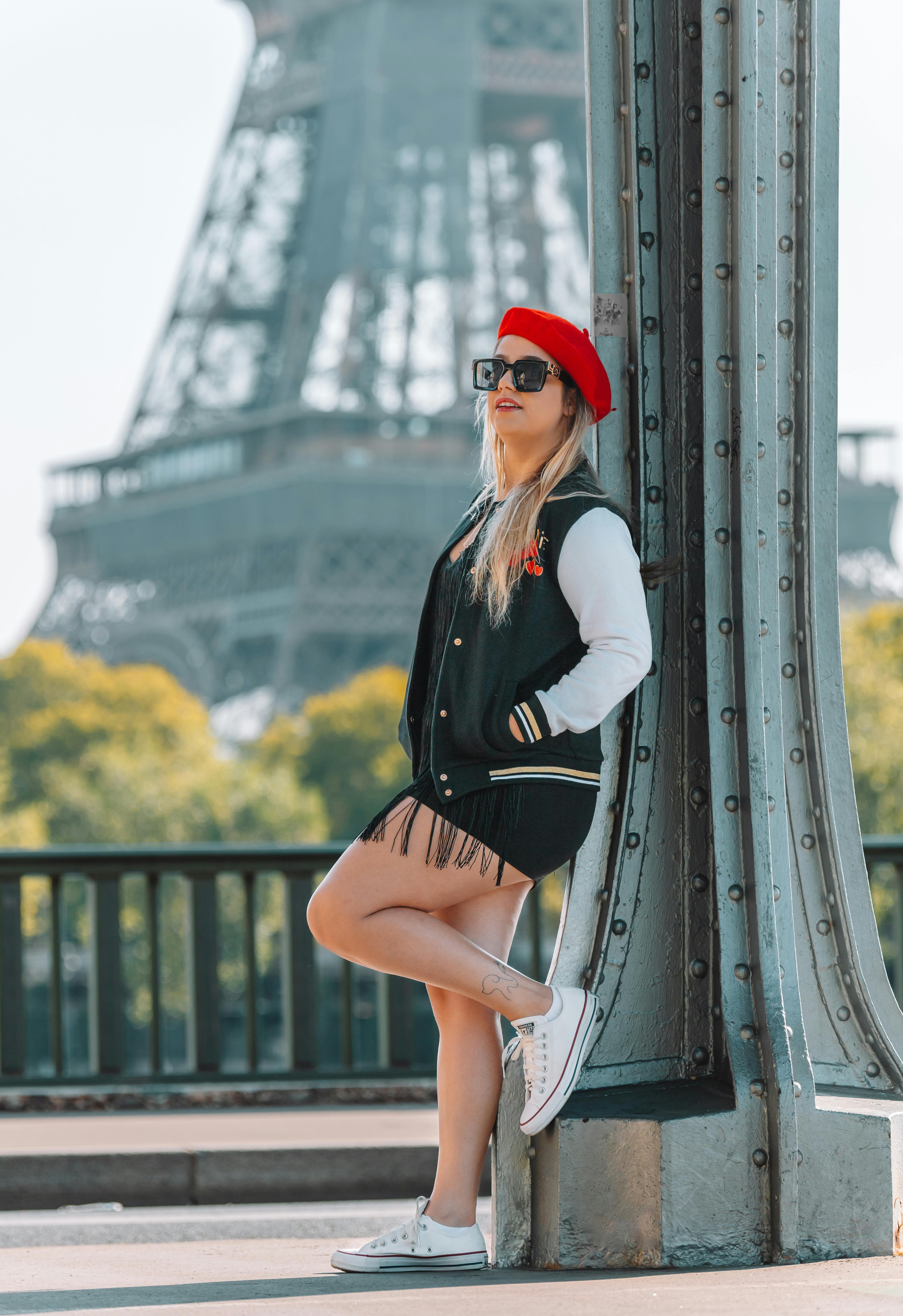 Woman in Tulle Dress Standing on Bridge Overlooking Eiffel Tower in ...