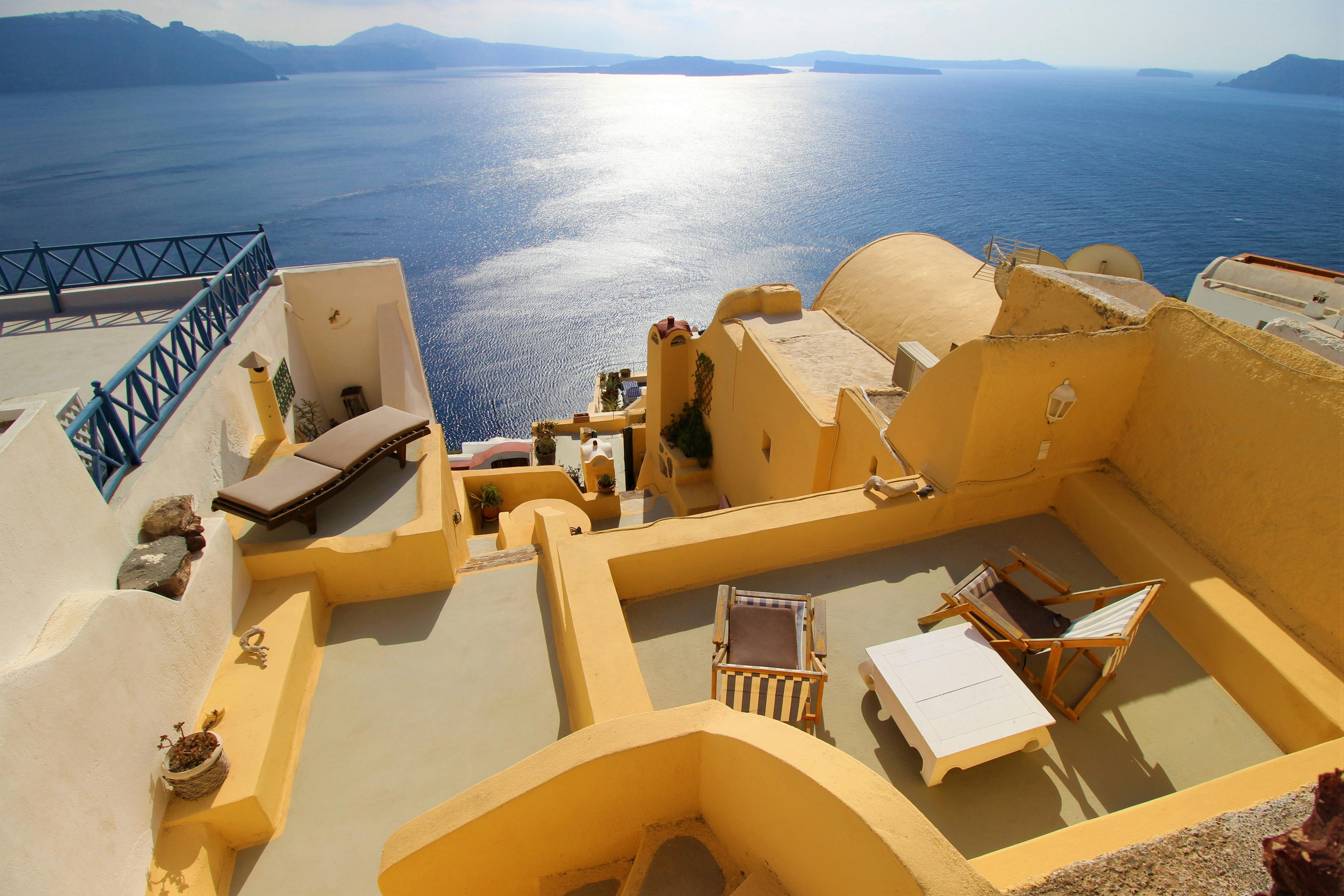 Rooftops of Santorini Village with the Aegean Sea in the Background ...