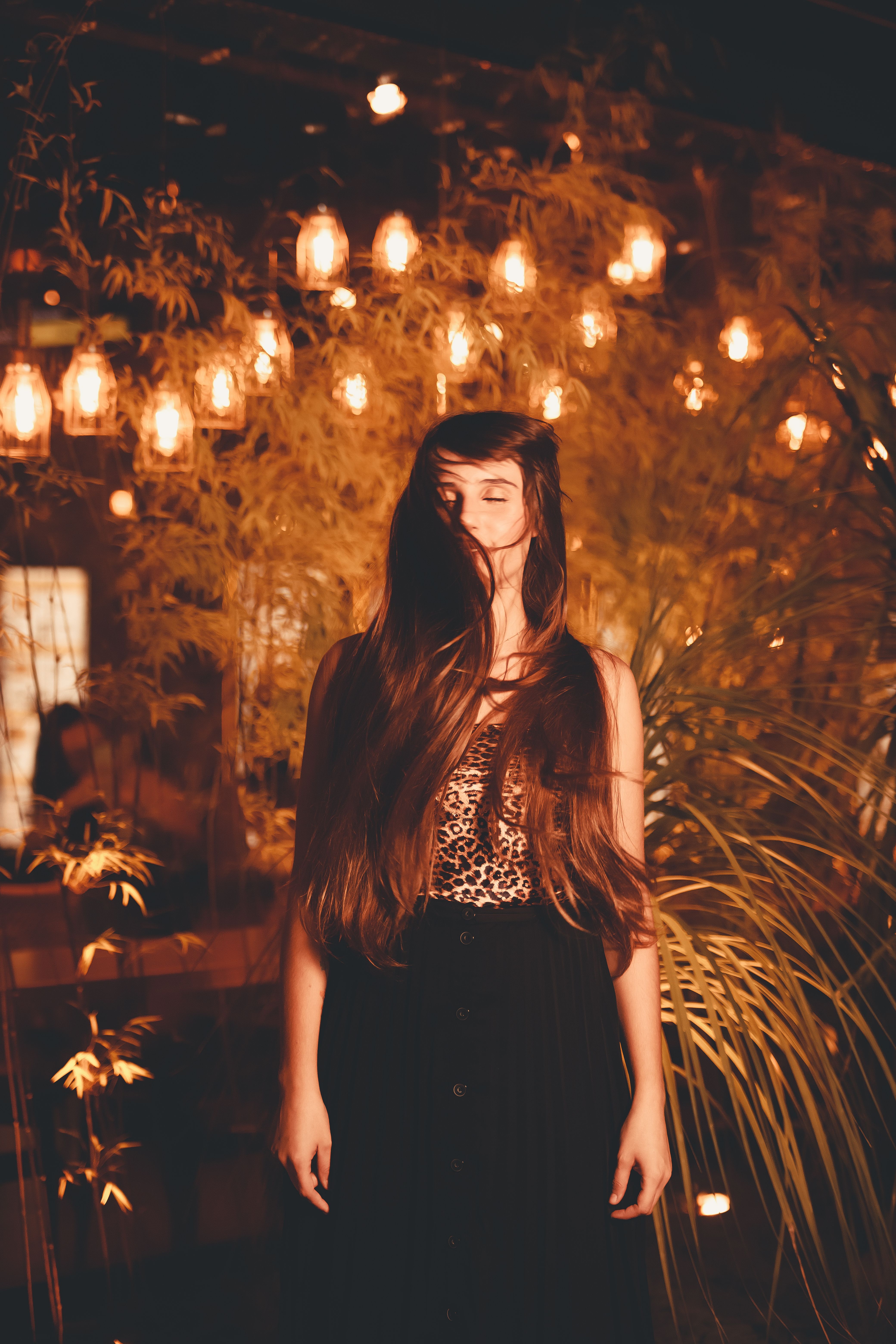 Woman with Lamp in Night Darkness · Free Stock Photo