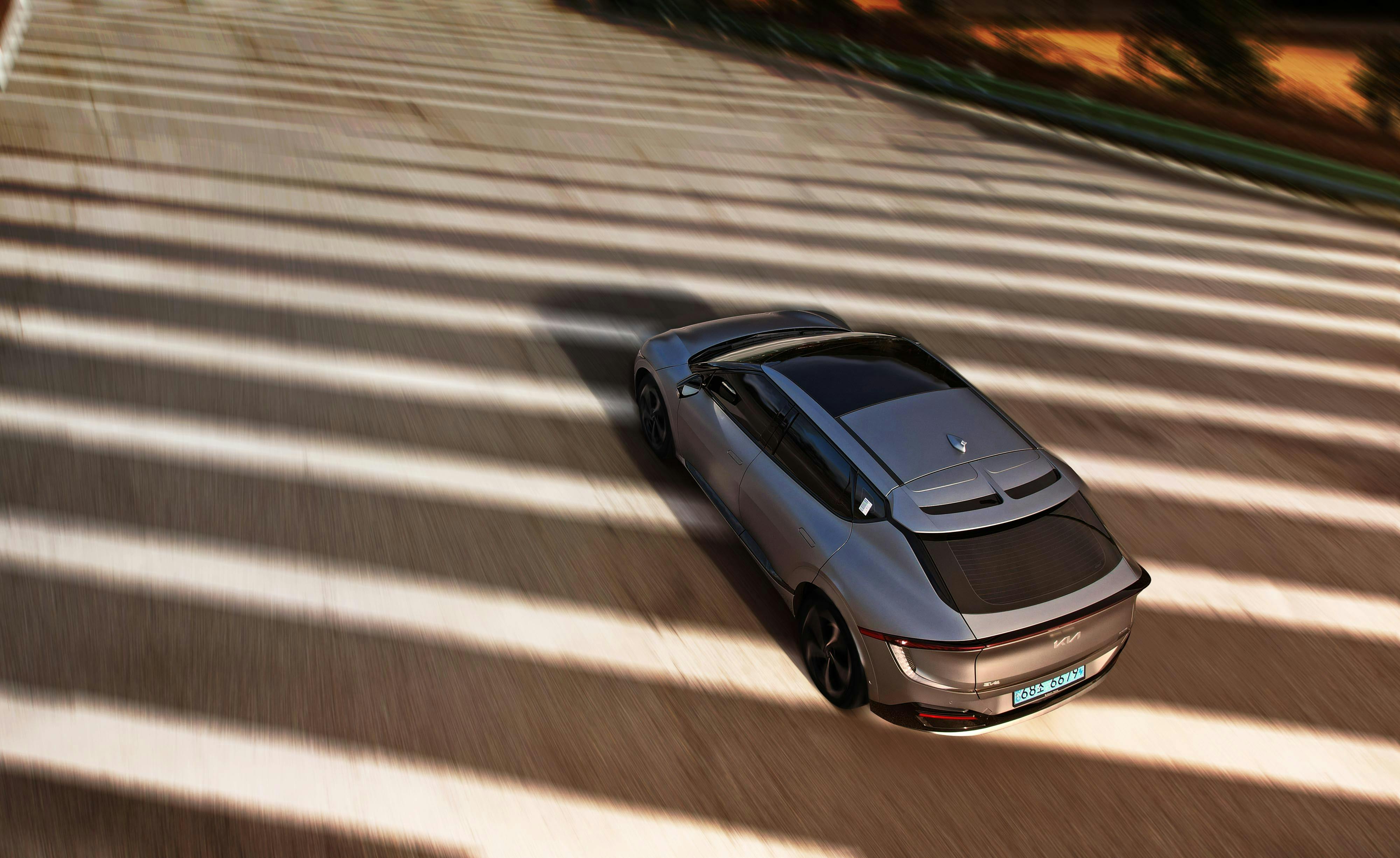 High Angle View of an Electric Car on the Street · Free Stock Photo