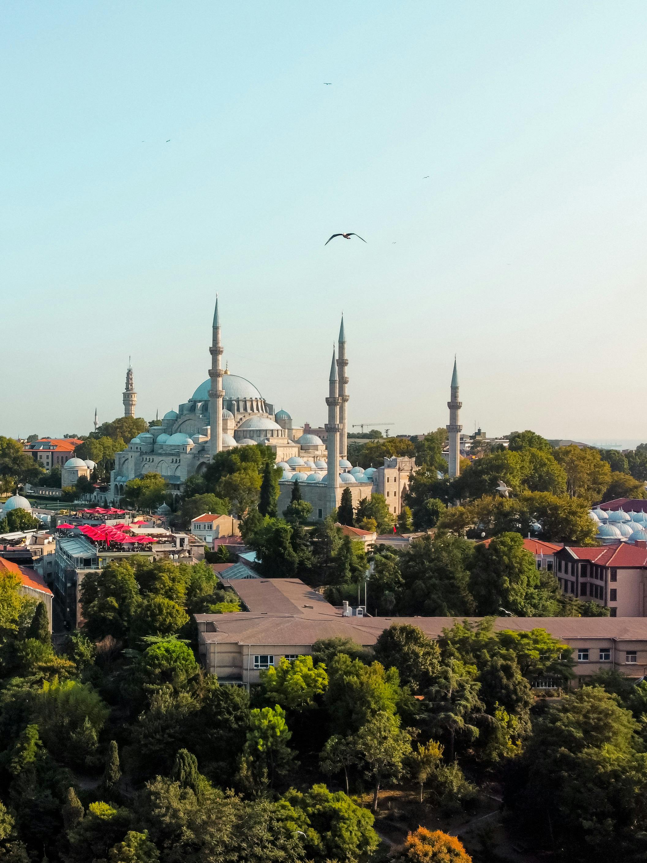 Aerial View of a Mosque Under the Blue Sky · Free Stock Photo