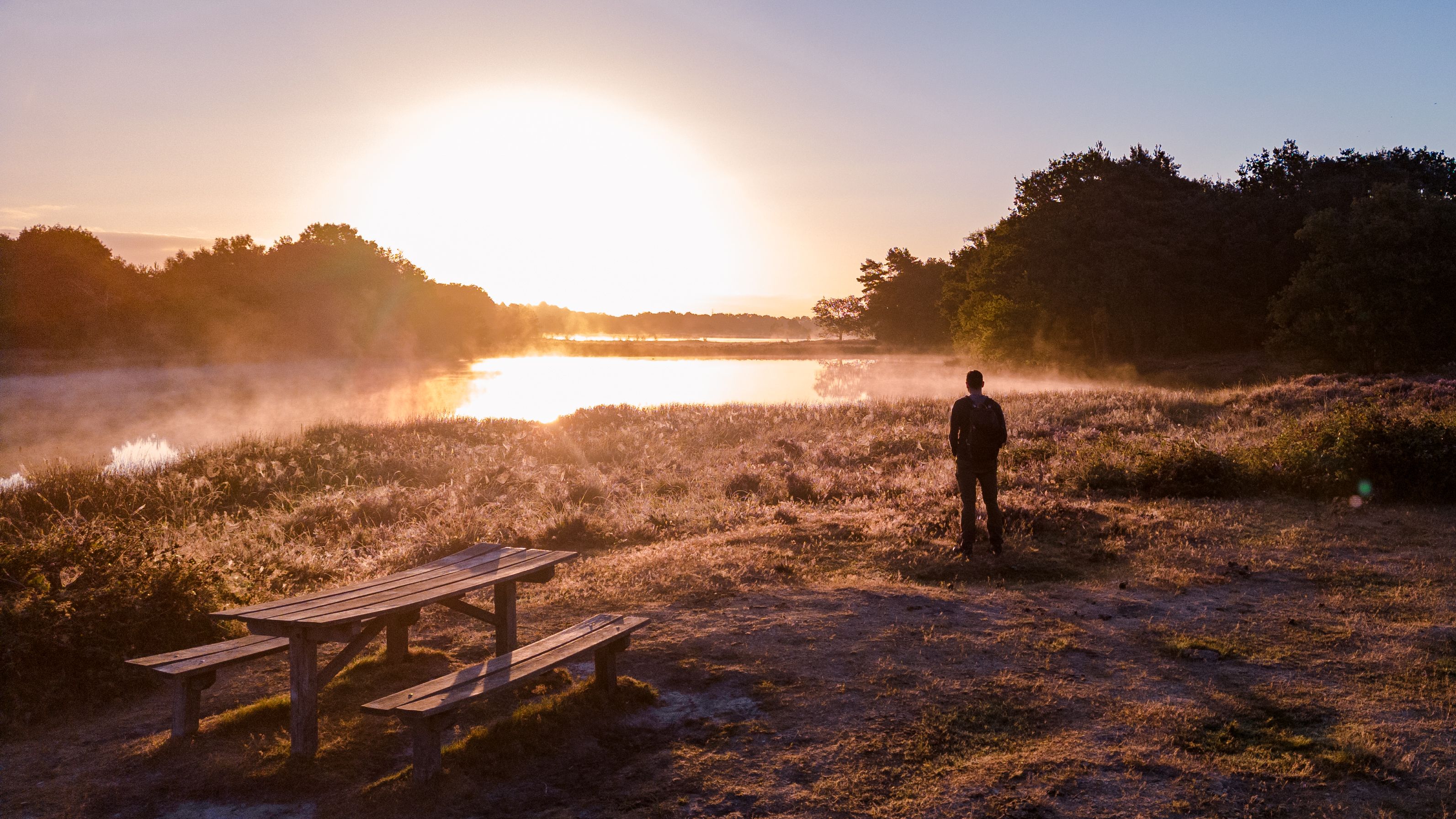 Man Standing on Lakeside during Sunset · Free Stock Photo