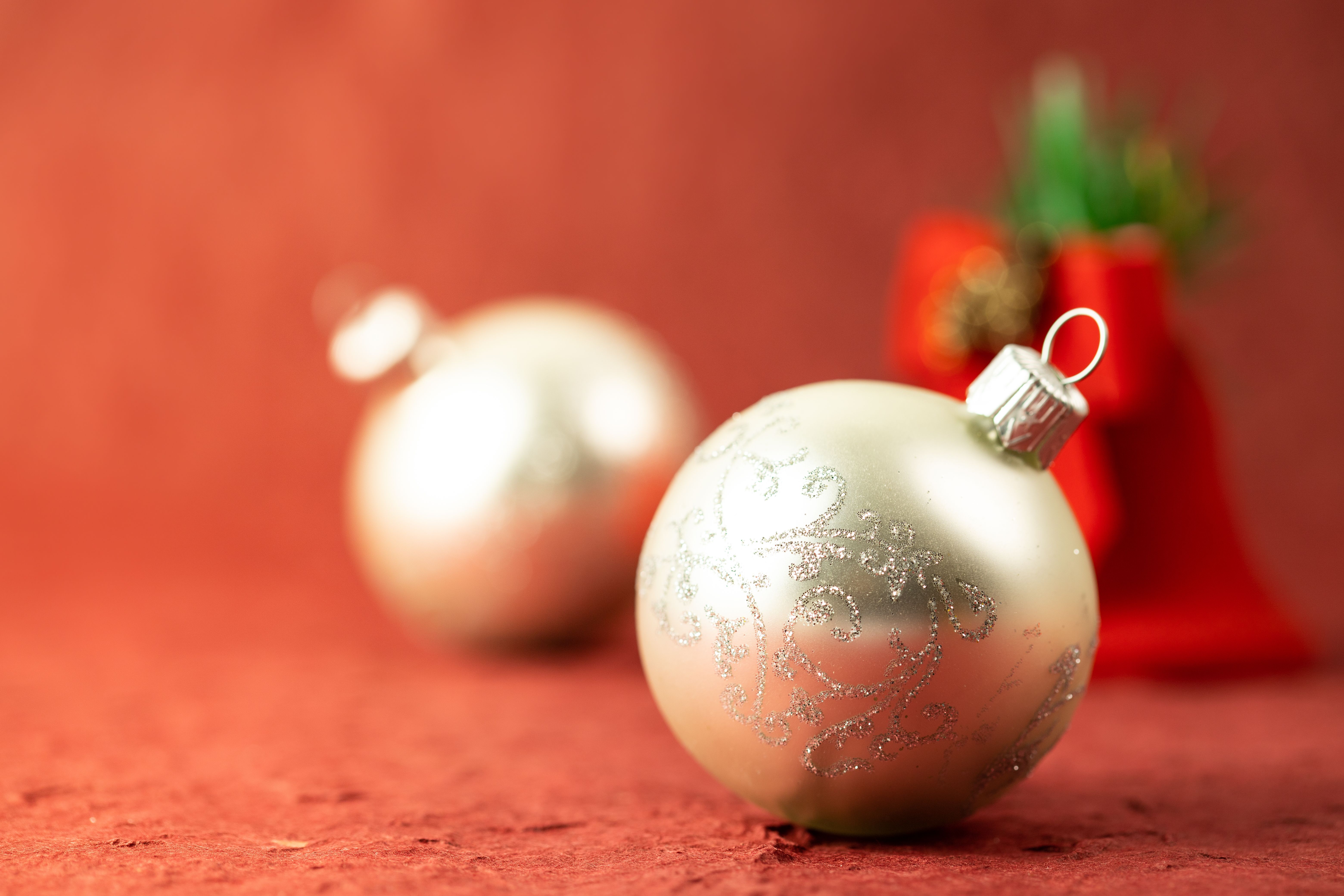 Three White-and-red Christmas Tree Printed Baubles · Free Stock Photo
