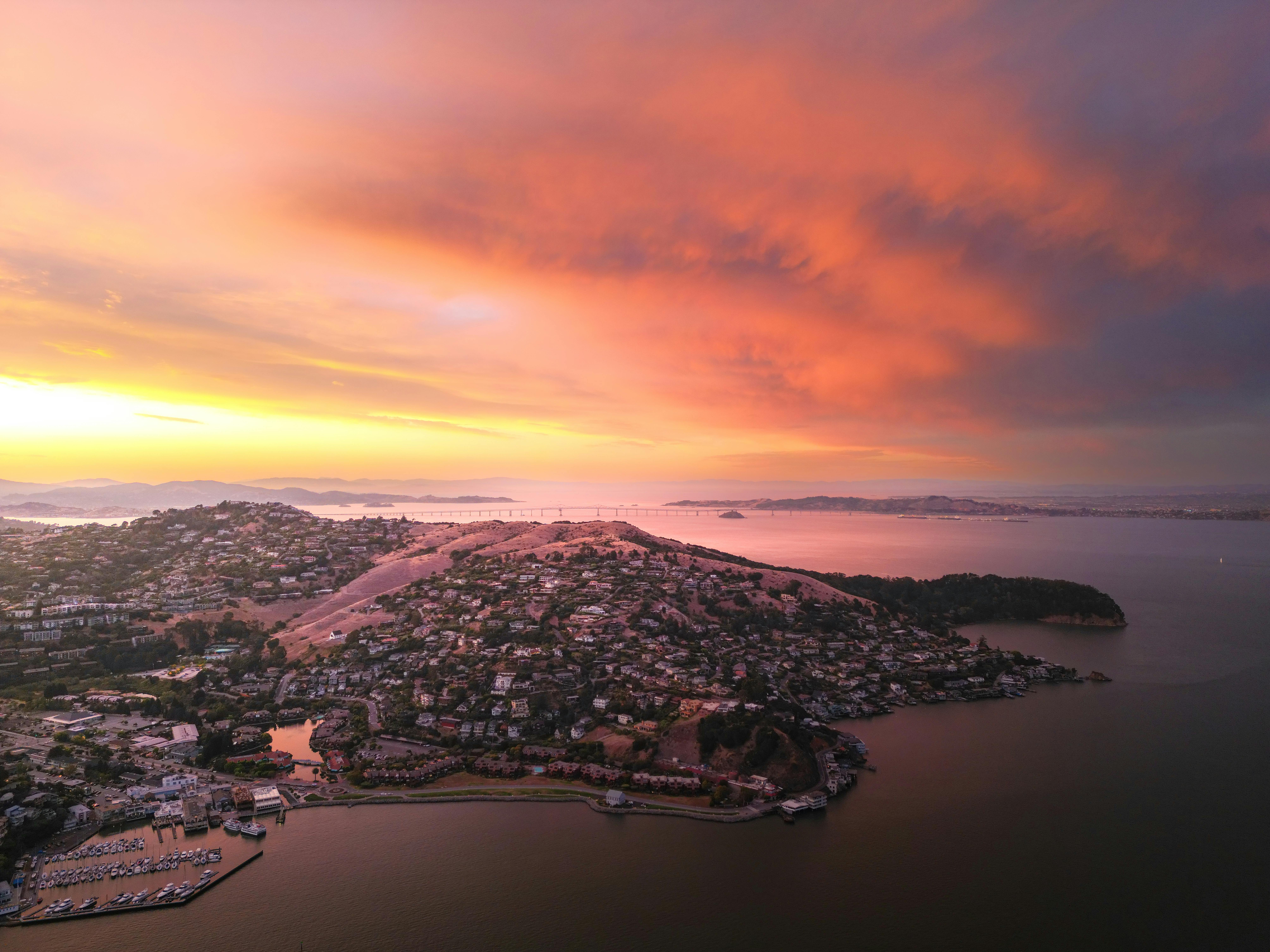 Aerial View of a Town Beside the Ocean · Free Stock Photo