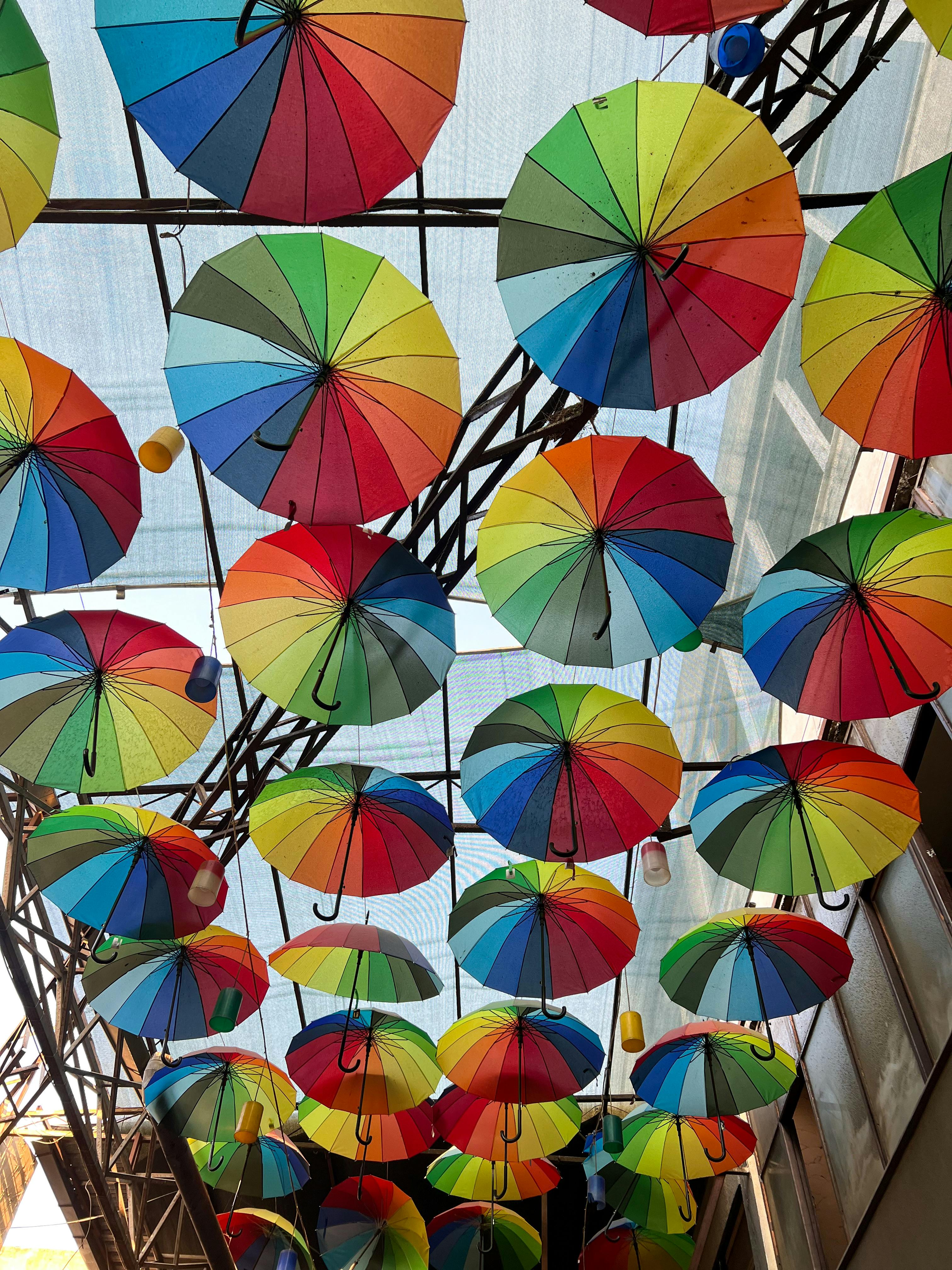 Multi-Colored Umbrella Hanging under the Ceiling · Free Stock Photo