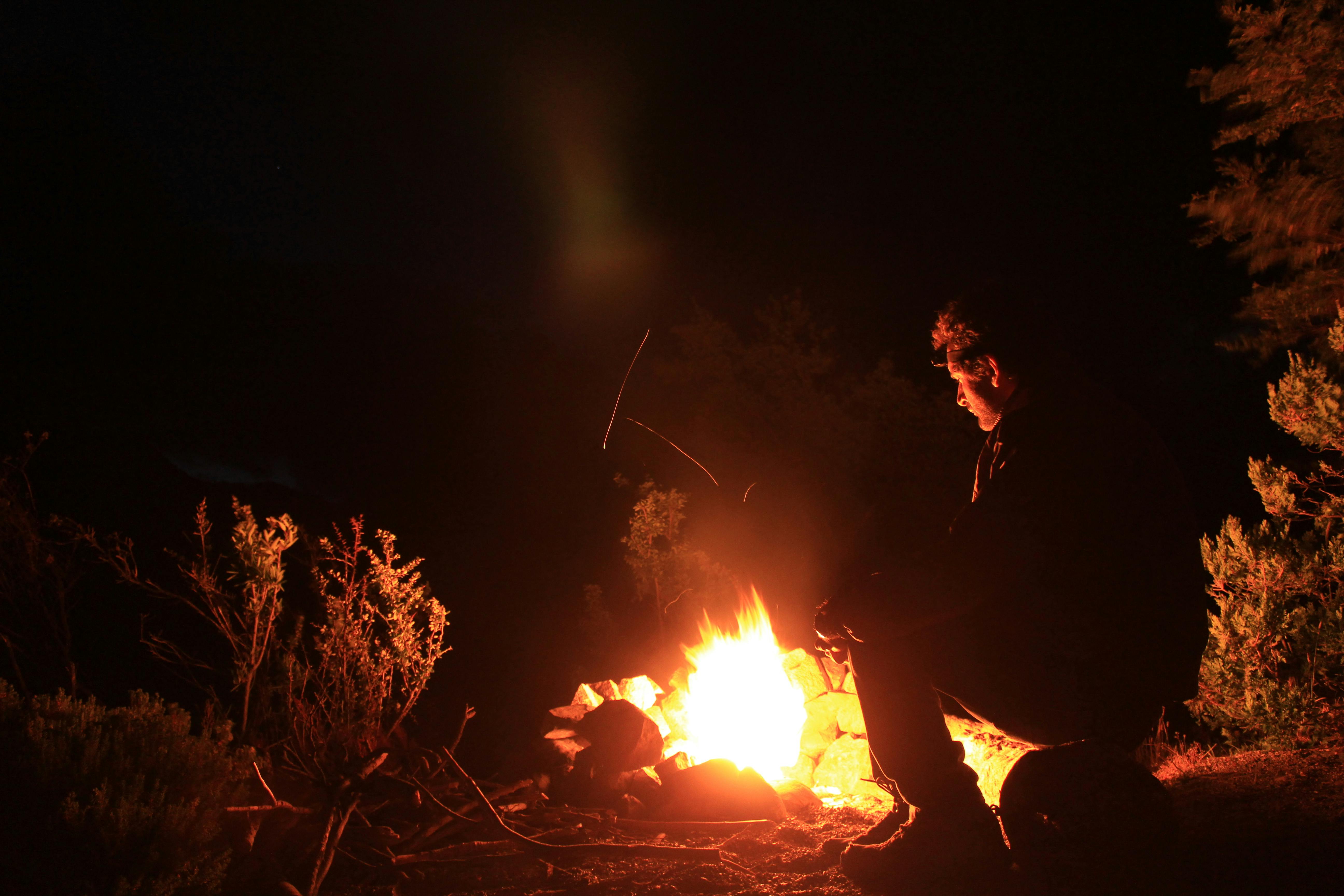 Man Sitting in Front of a Bonfire · Free Stock Photo