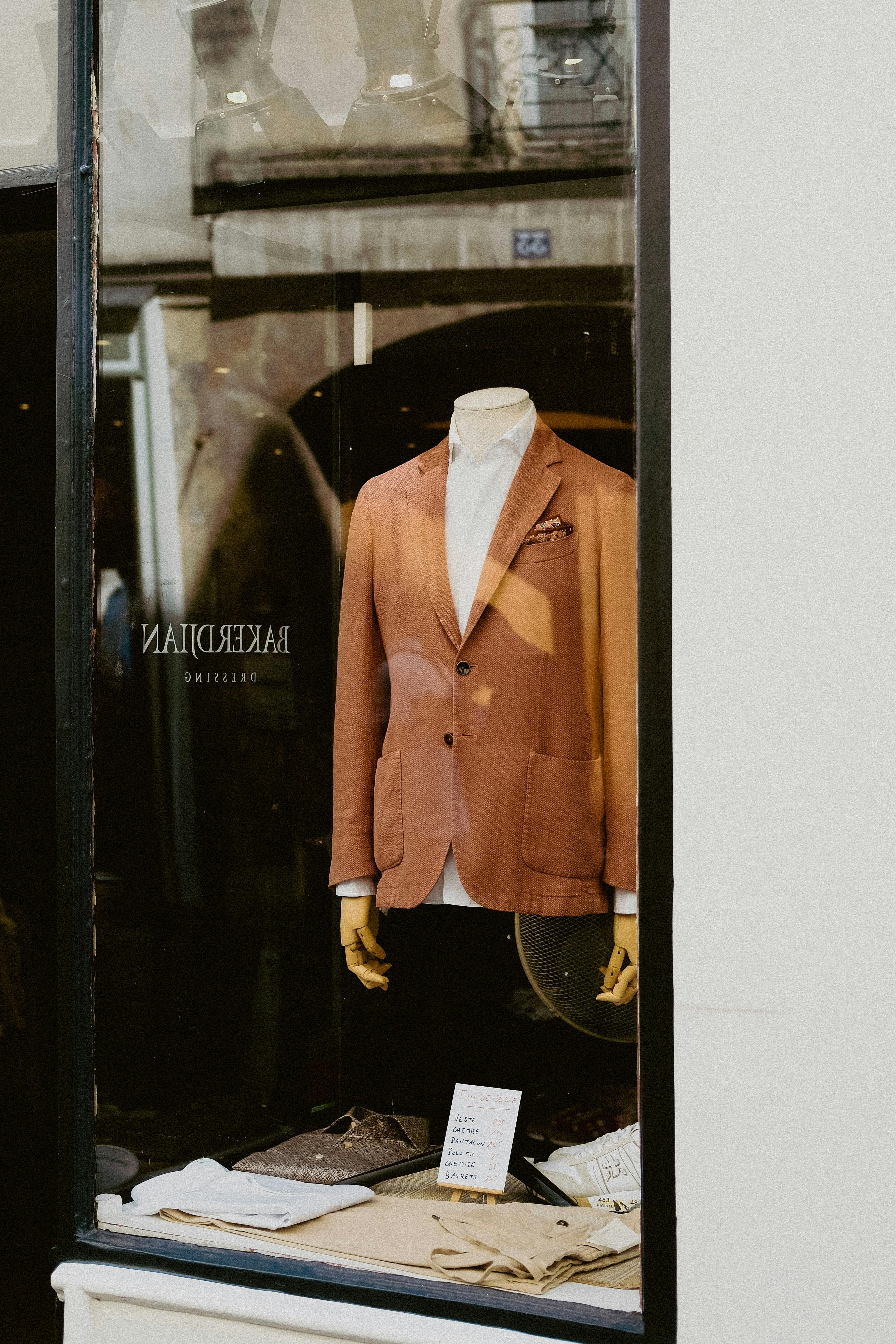 Suit on Mannequin in Shop Window Case · Free Stock Photo