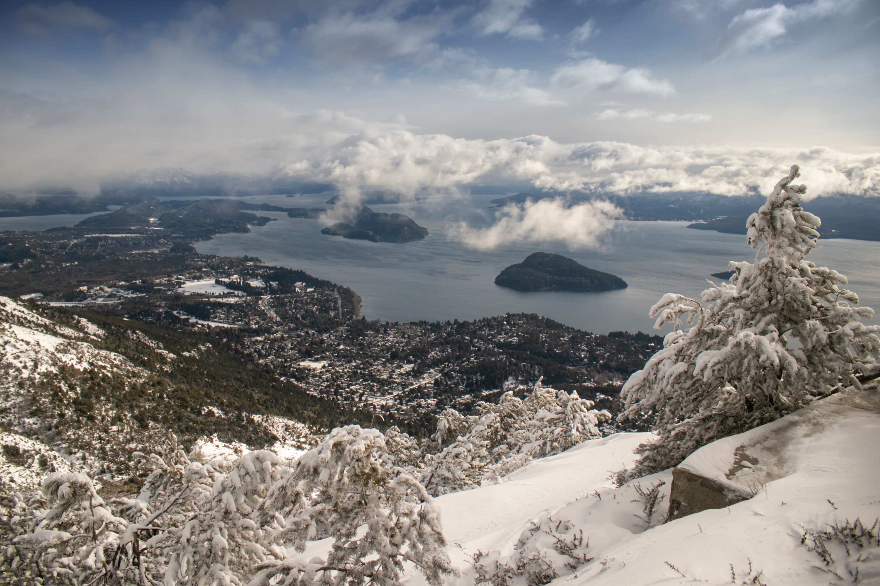 Forest on Hill in Winter with Lake below · Free Stock Photo