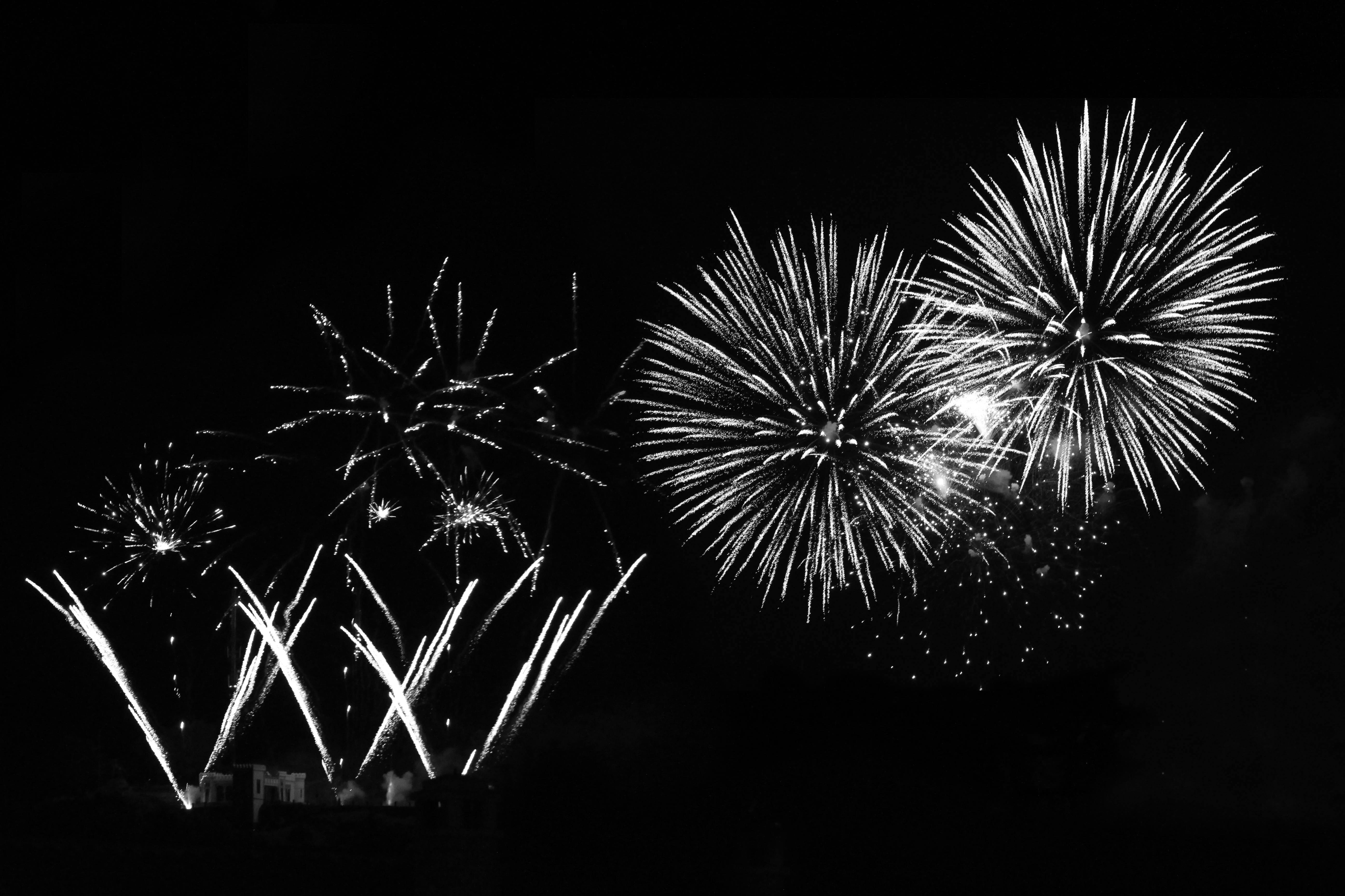 Grayscale Photo of Fireworks · Free Stock Photo