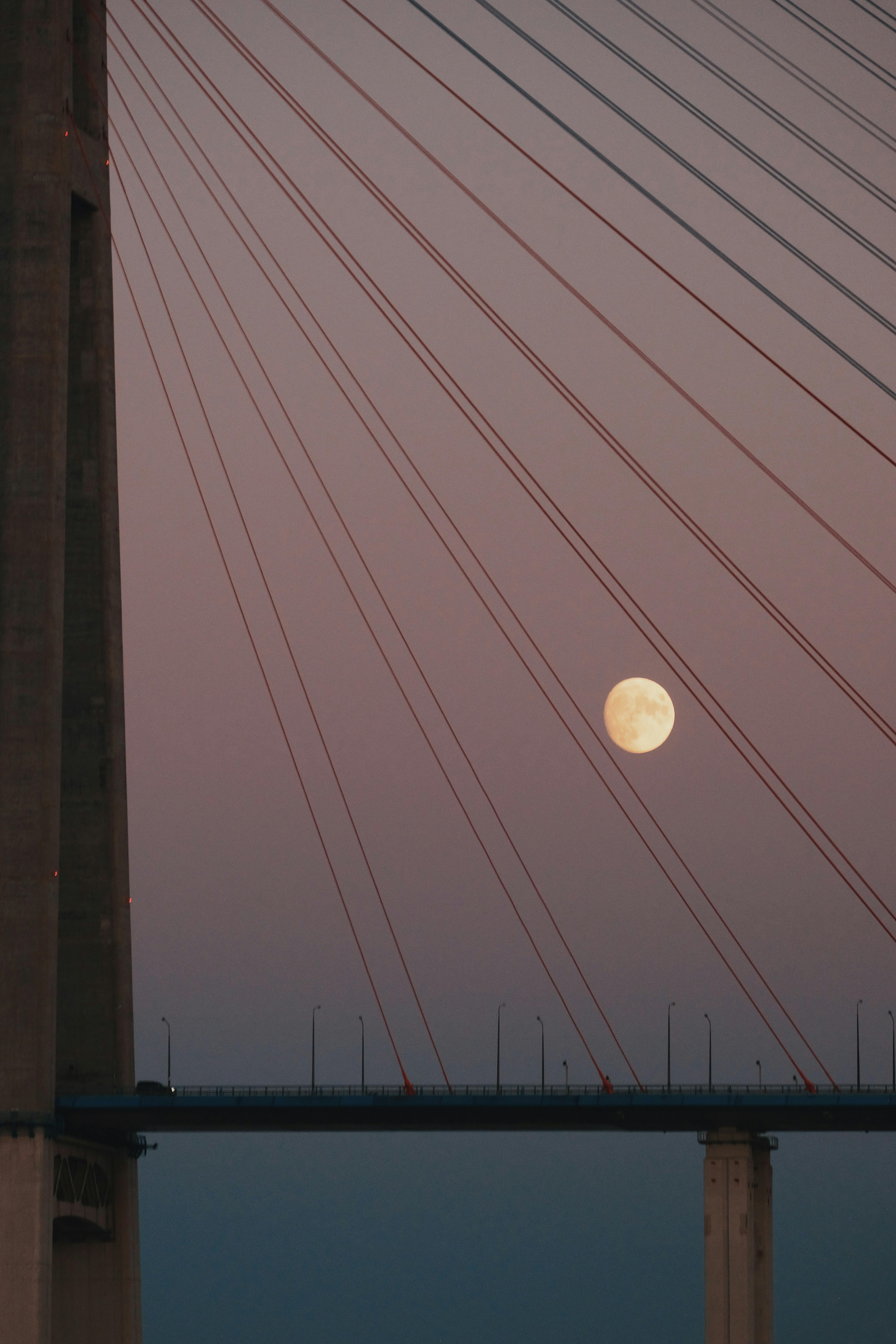Full Moon over Bridge at Dusk · Free Stock Photo