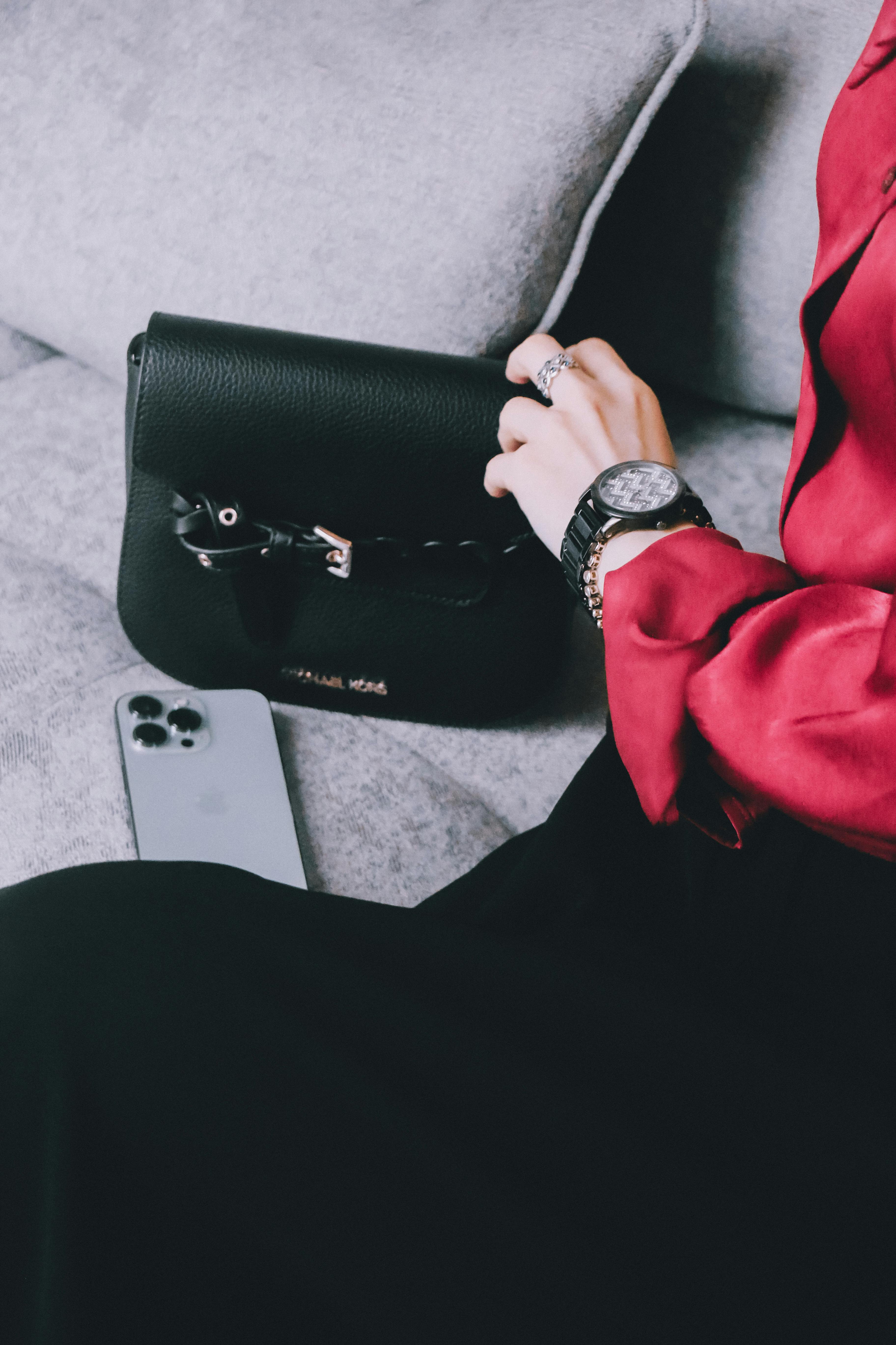 Hand with a Ring, Paper Cup, Handbag and Flowers in a Shopping Bag ...
