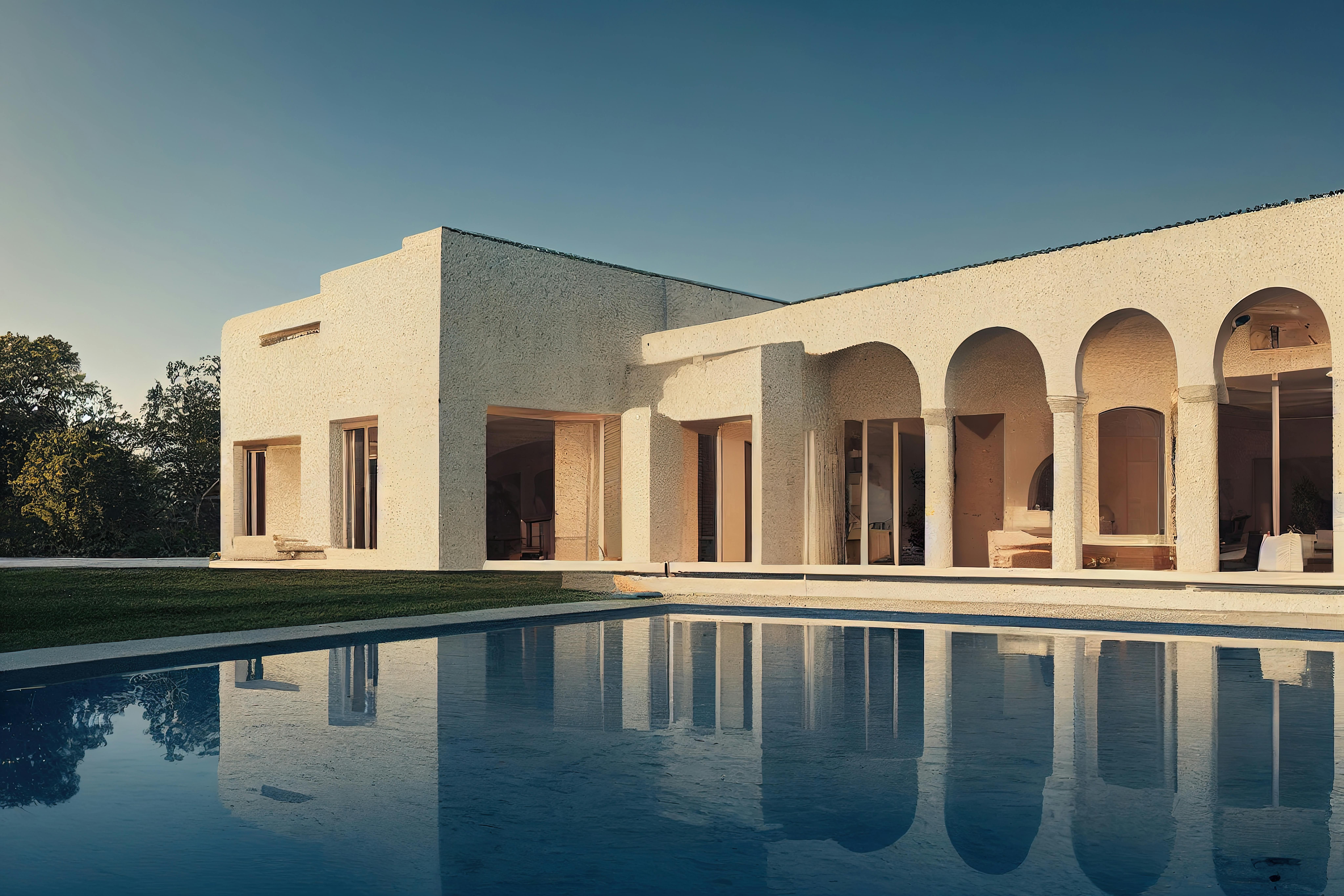 Architectural House in front of a Pool · Free Stock Photo