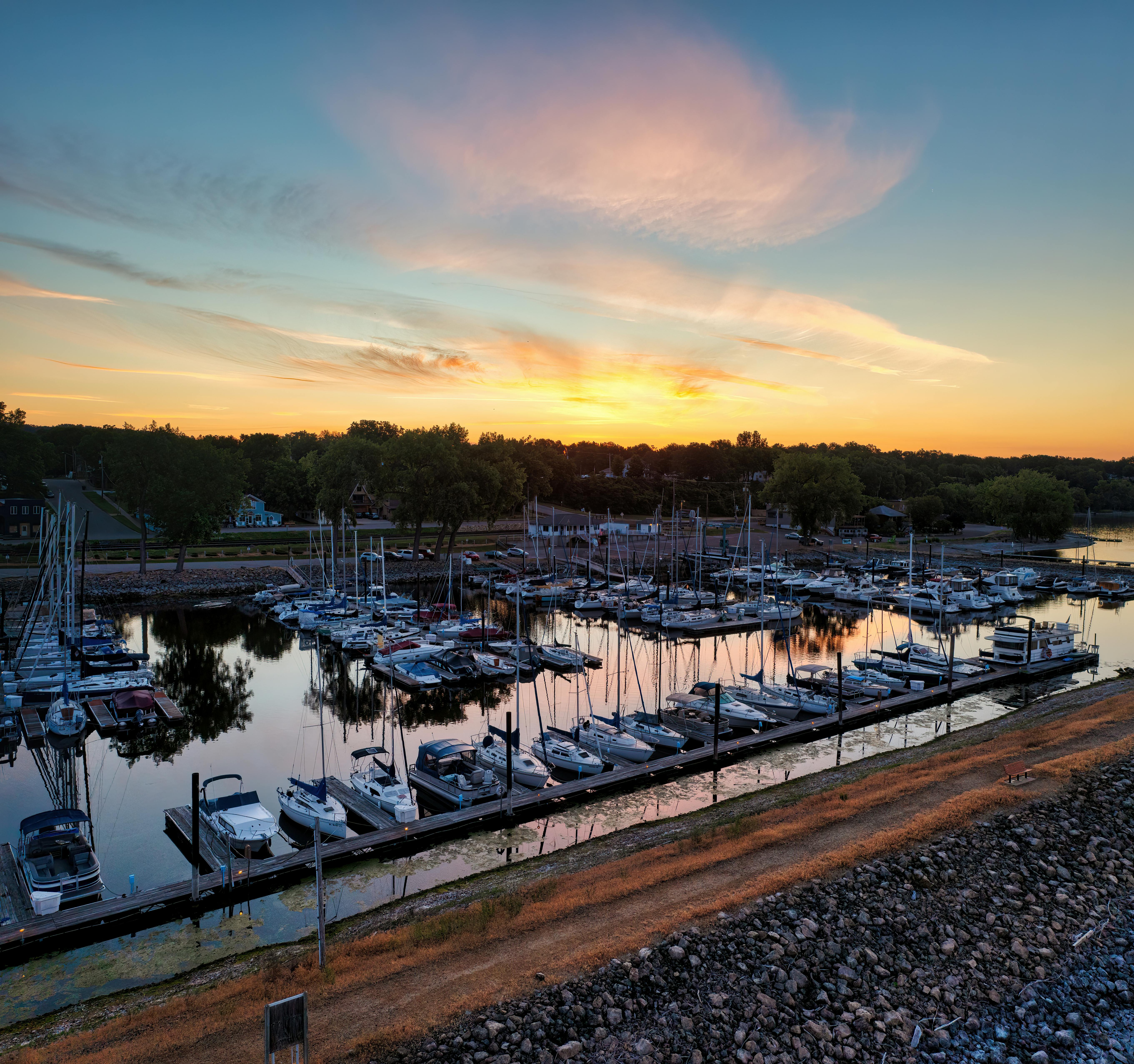 An Aerial Shot of a Marina during a Twilight · Free Stock Photo