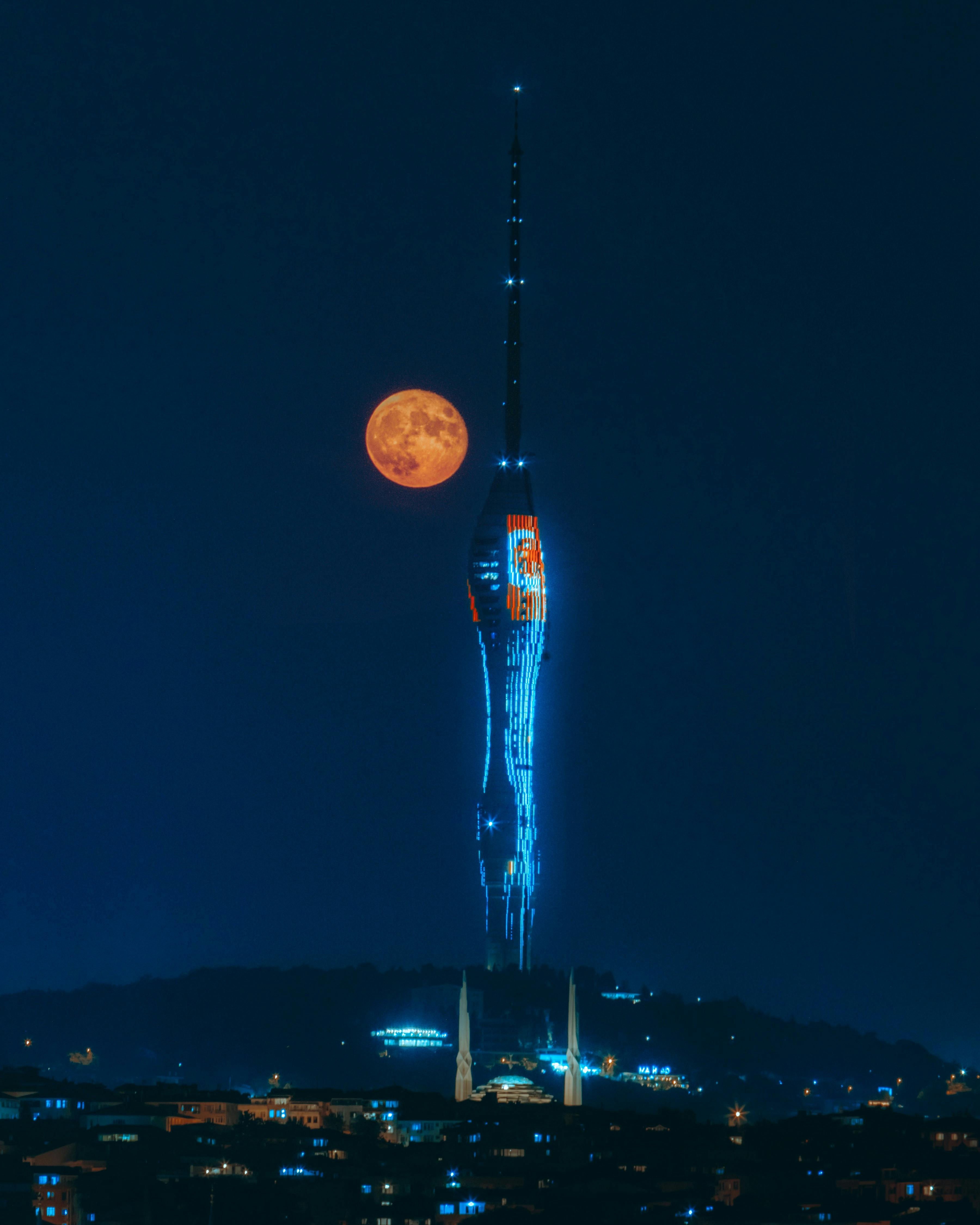 Illuminated Camlica Tower in Istanbul during Full Moon · Free Stock Photo