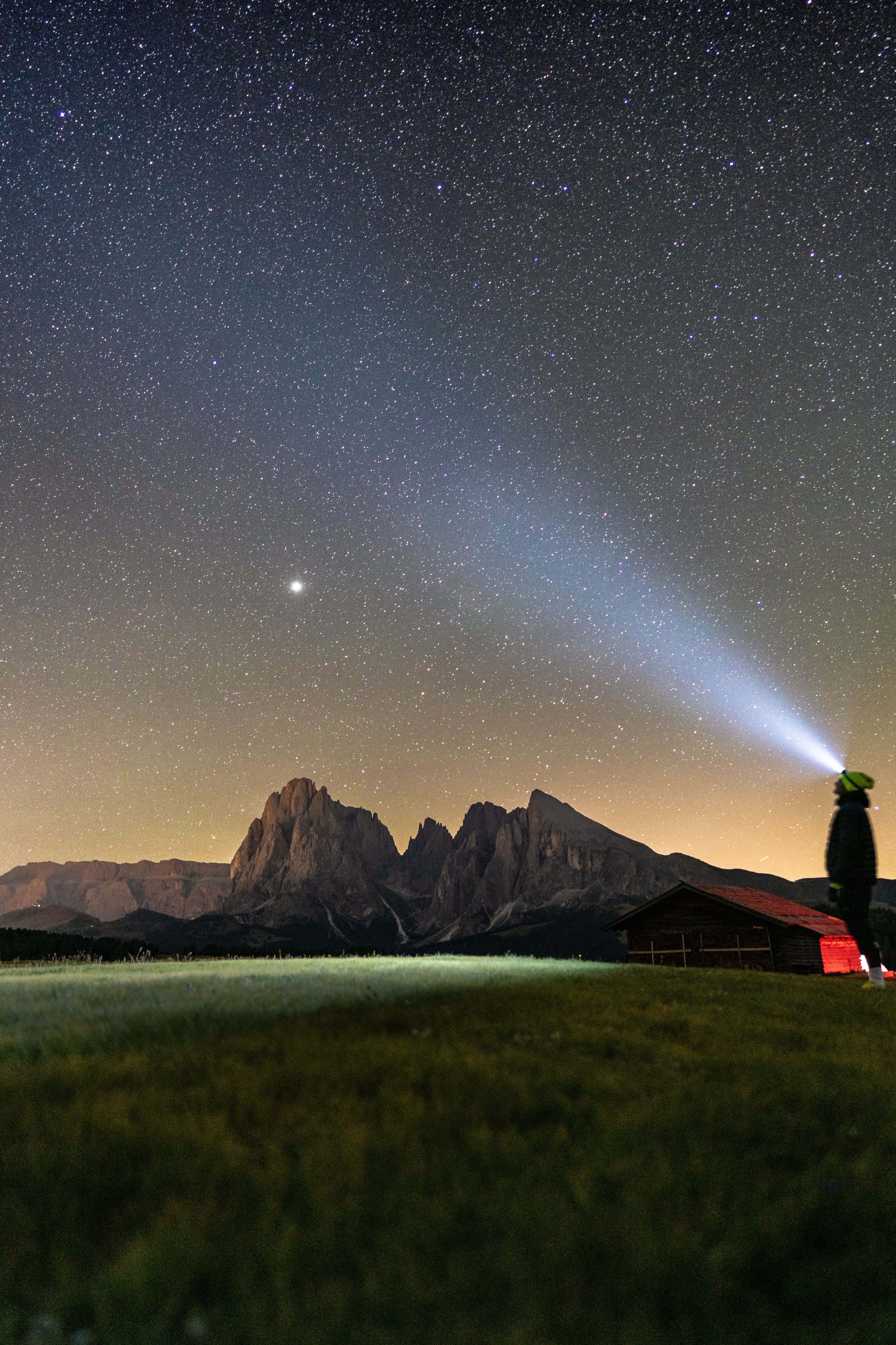 Person with Flashlight Standing under Night Sky with Stars · Free Stock ...