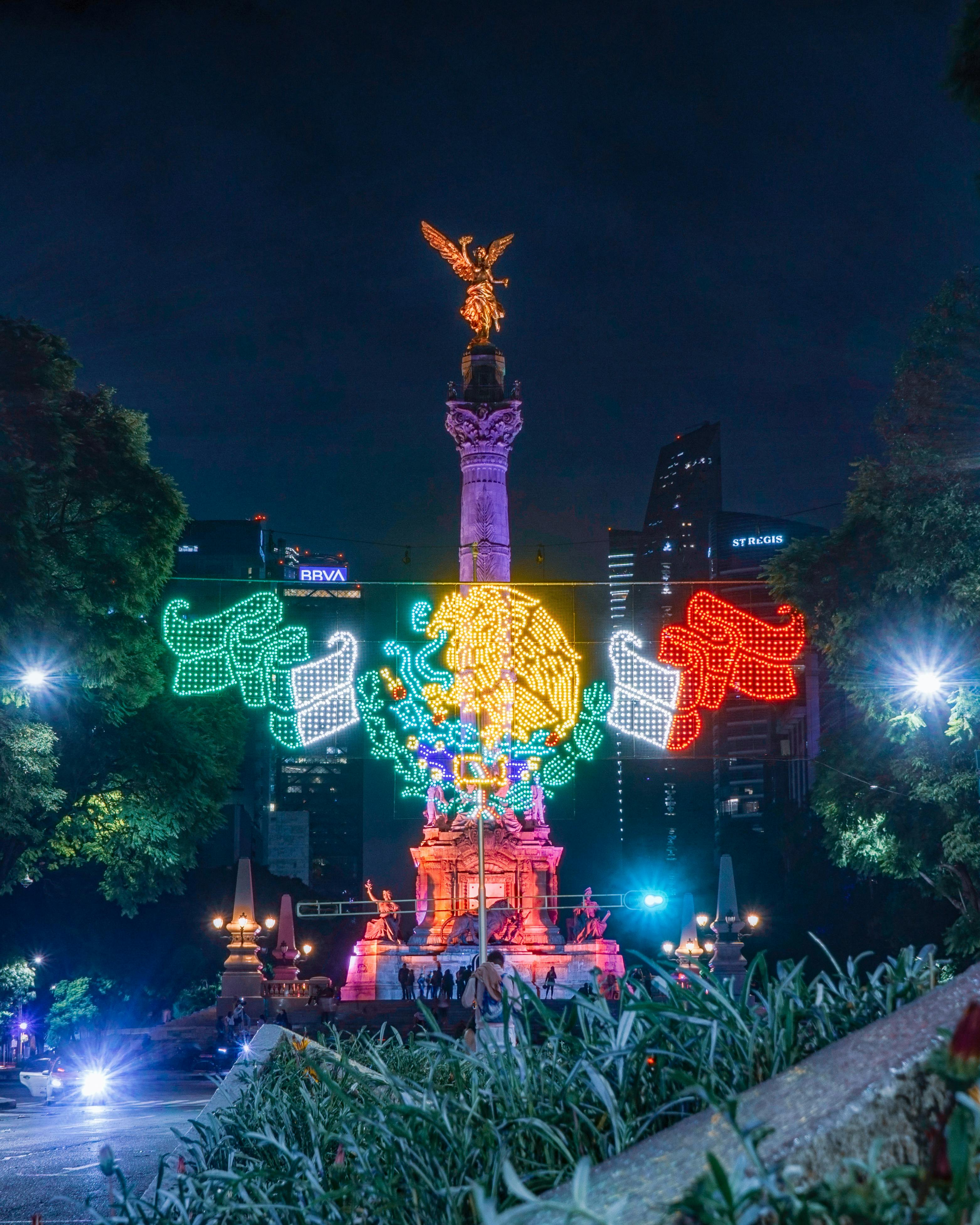 Lights in Colors of Mexico and the Angel of Independence behind at ...