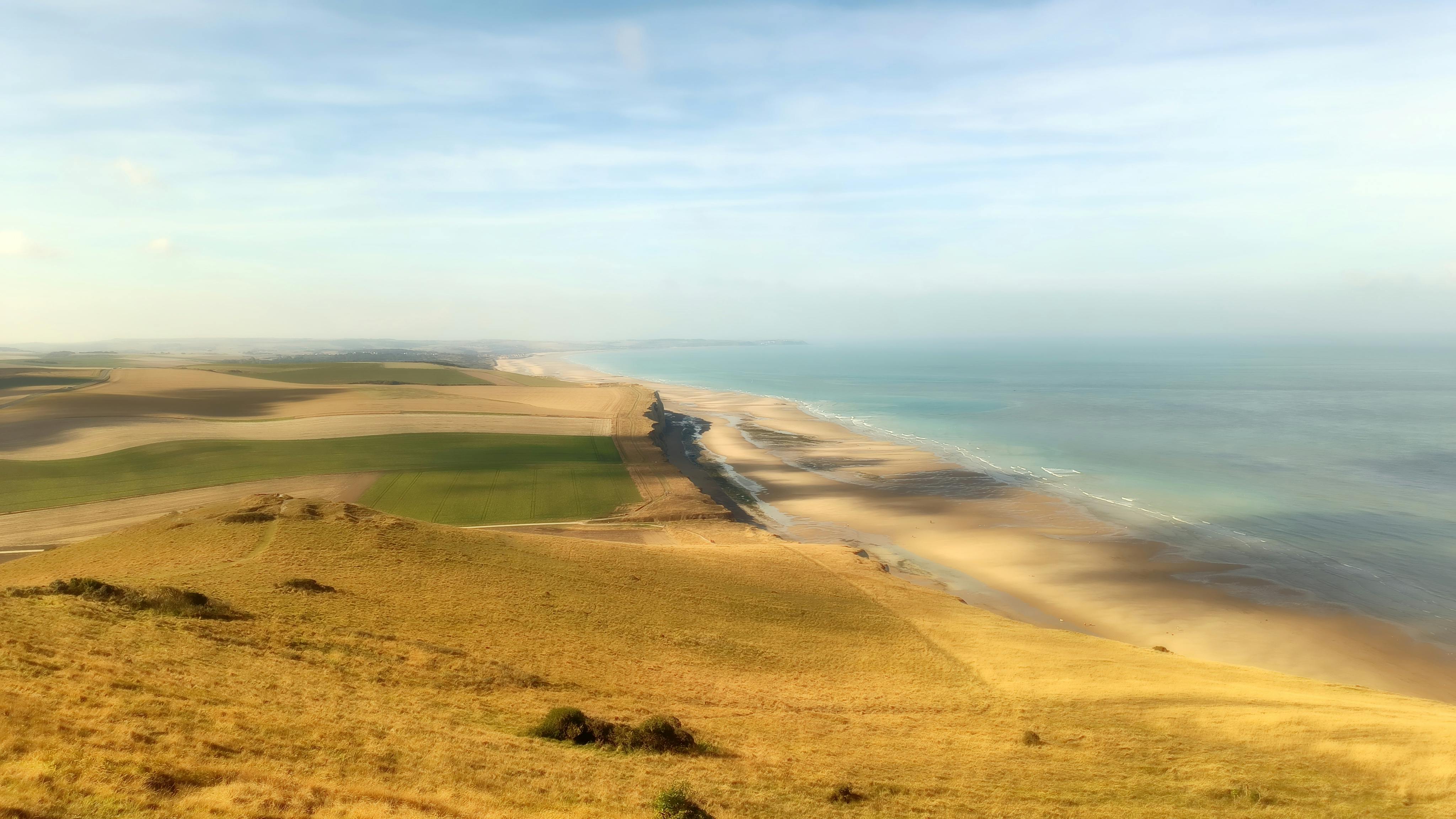 Aerial View of Brown and Green Grass Field Near Beach · Free Stock Photo