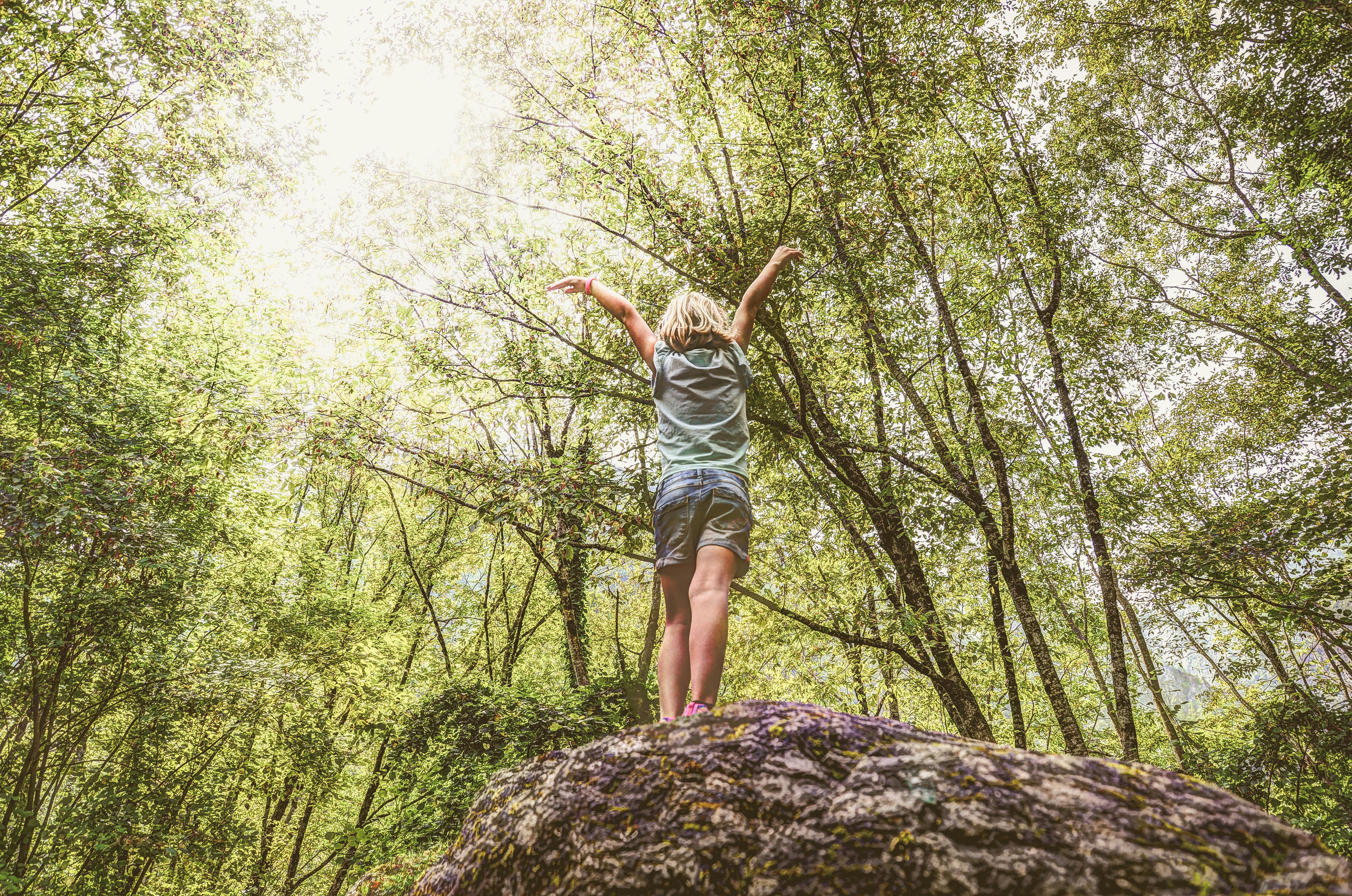 Photo of Girl Standing on Rock Raising Her Hands · Free Stock Photo