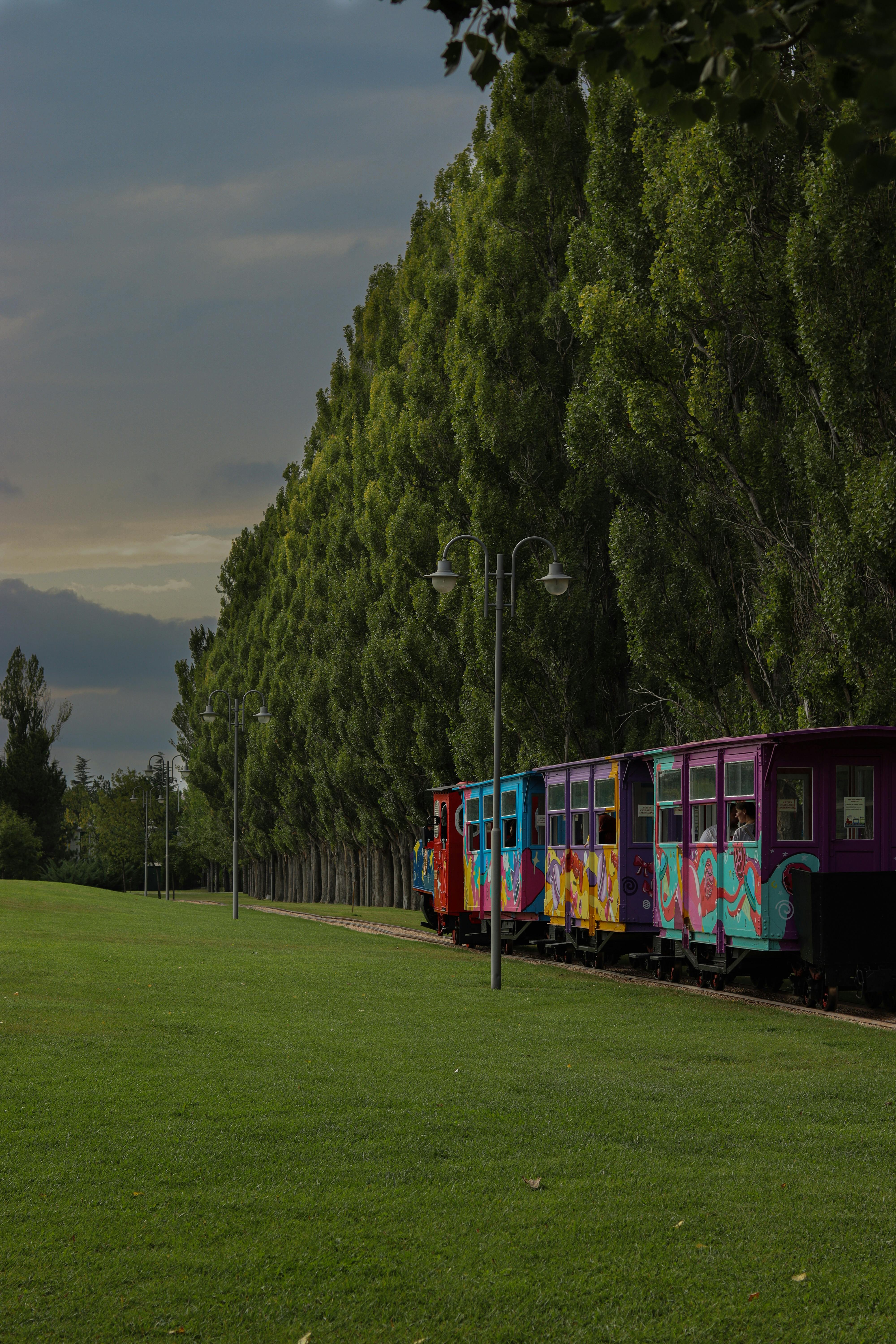 Red and Yellow Train on Green Grass Field Near Green Trees · Free Stock ...