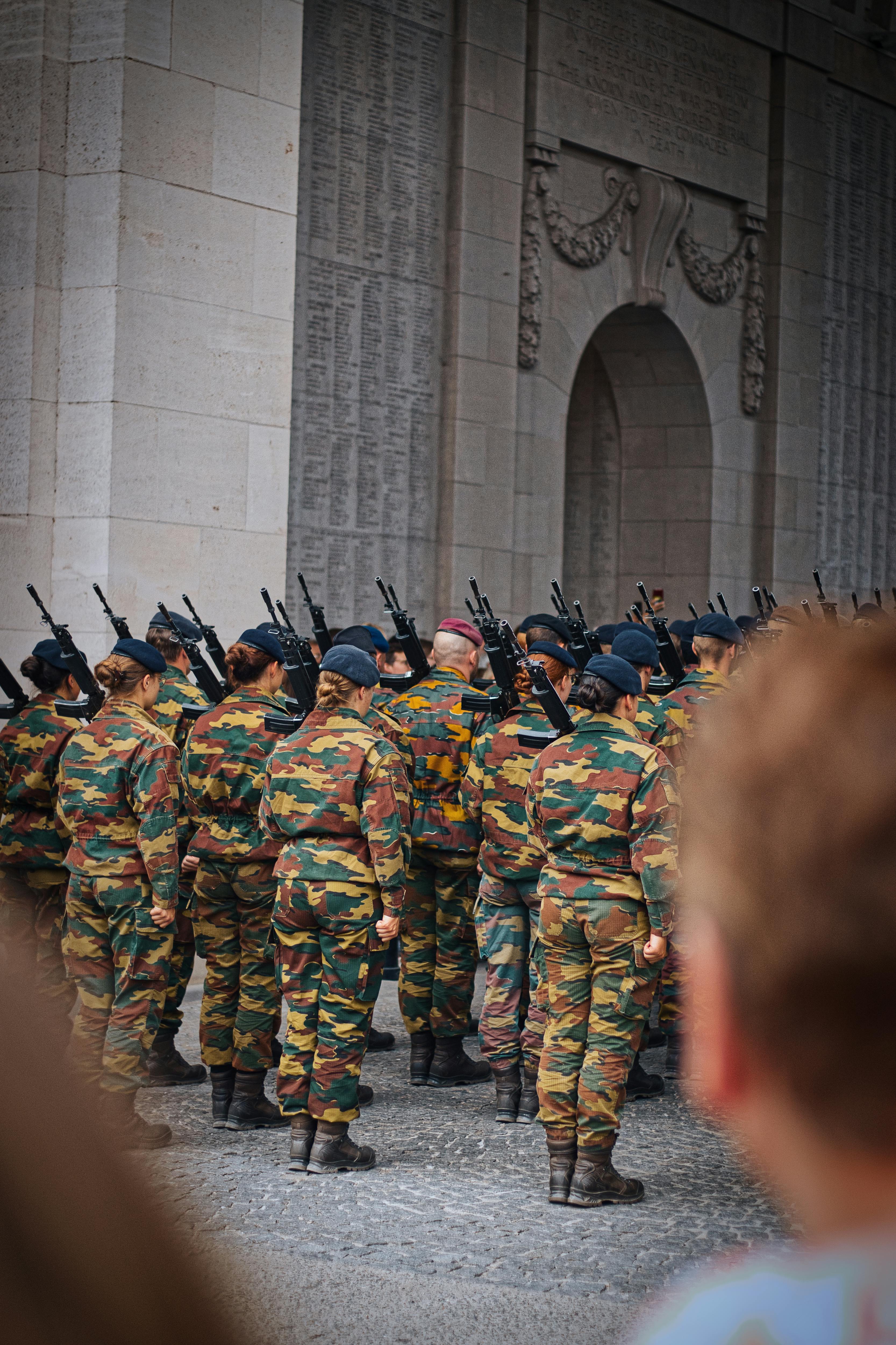 Soldiers in Camouflage Uniforms Holding Rifles on a Parade in City ...