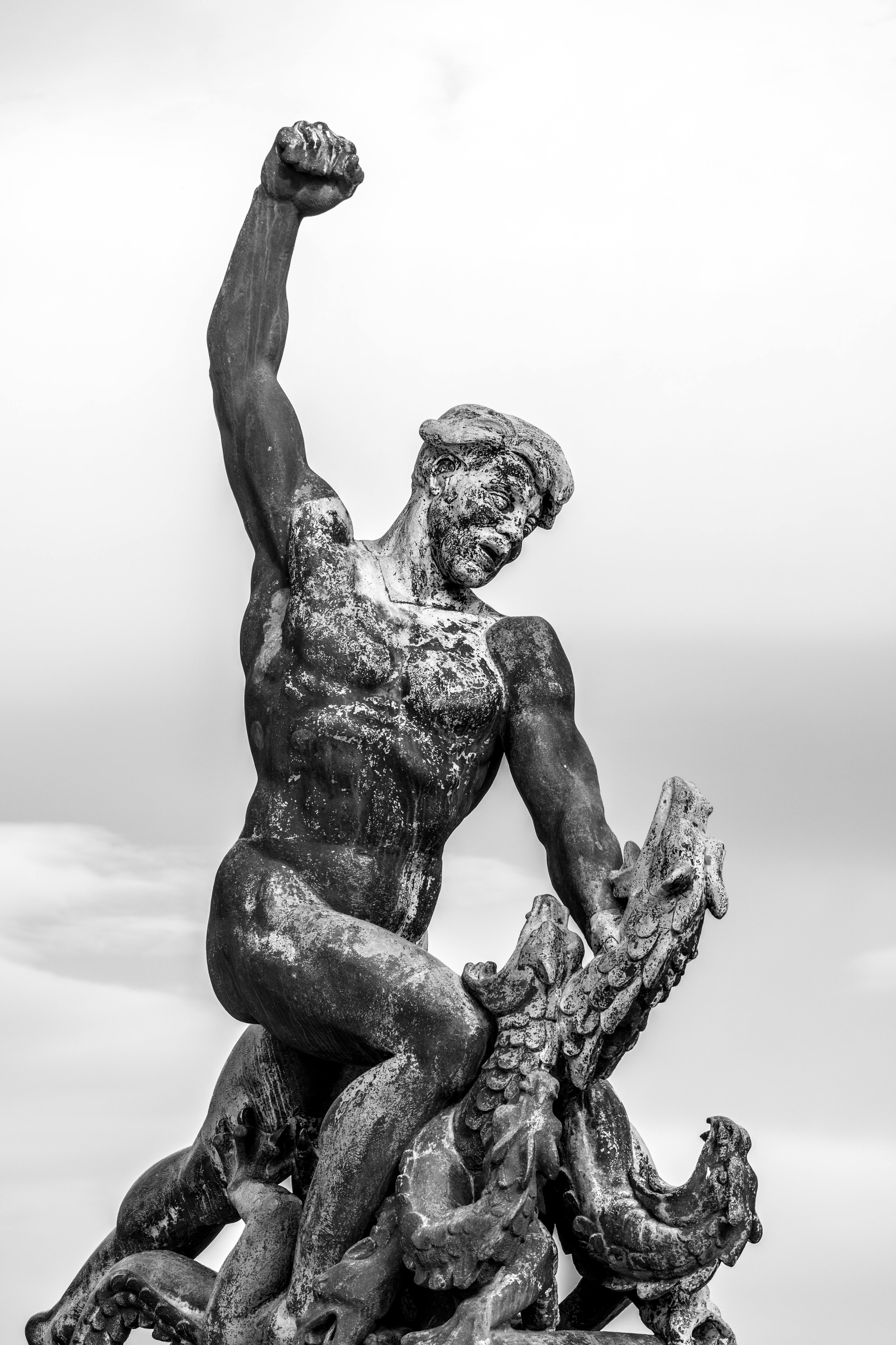 Monochrome Photo of Concrete Statue of Man · Free Stock Photo